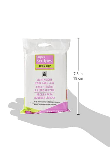 Polyform Super Sculpey Ultralight White, Lightweight, Non Toxic. Soft, Sculpting Modeling Polymer clay, Oven-bake clay, 8 oz bar. Great for all advanced sculptors, artists and cosplayers.
