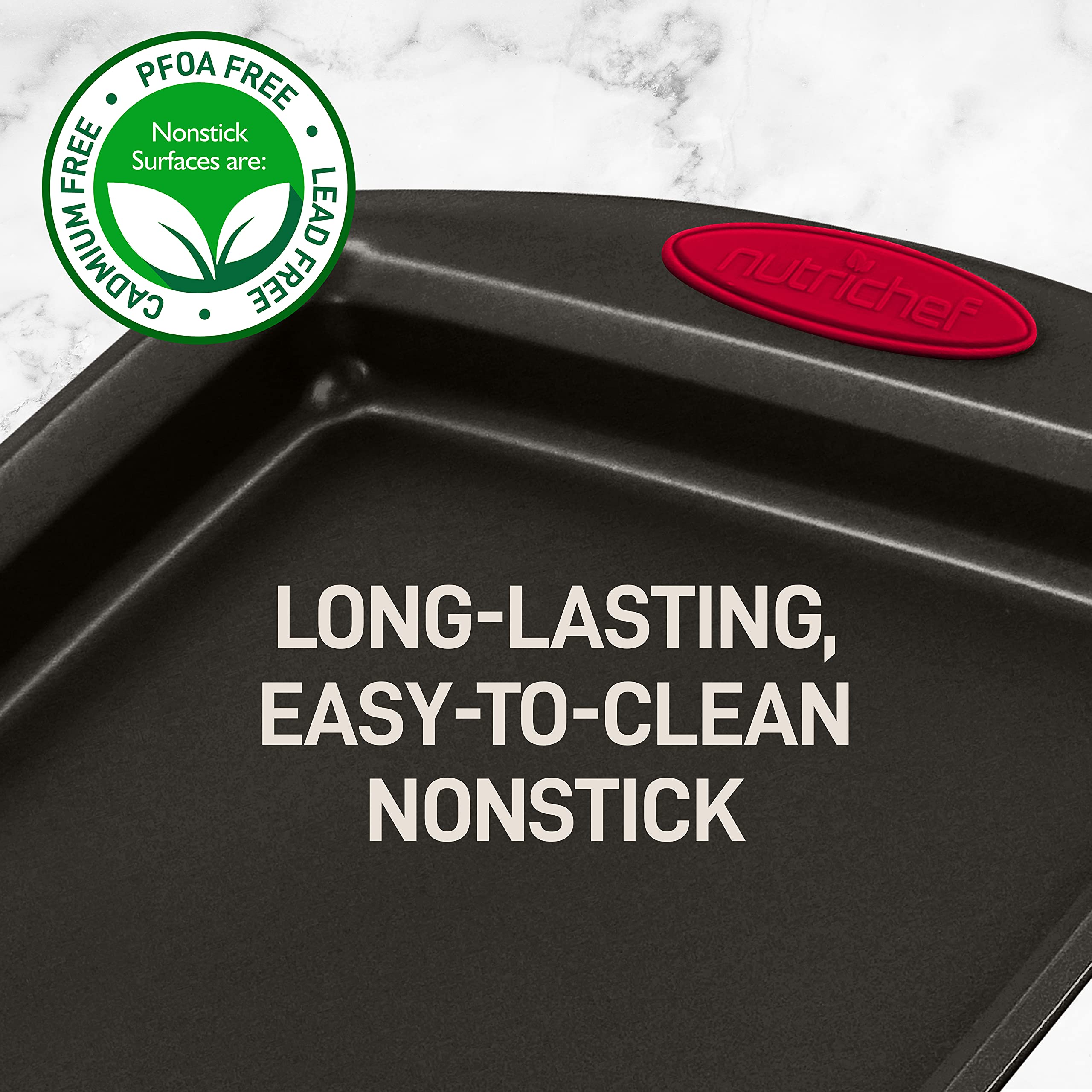 NutriChef 3-Piece Baking Pan Set - Premium Nonstick Carbon Steel Bakeware w/ Silicone Handles - Includes Large, Medium, & Small Pans for Baking & Roasting - PFOA, PFOS, PTFE Free - Gold
