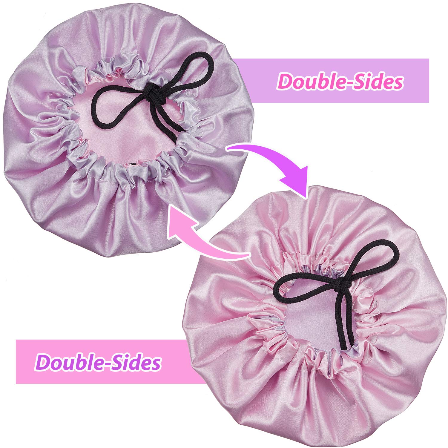 SATINIOR 3 Pieces Kids Satin Bonnet Adjustable Sleeping Cap Reversible Satin Cap for Teens Toddler Child (Classic Color)