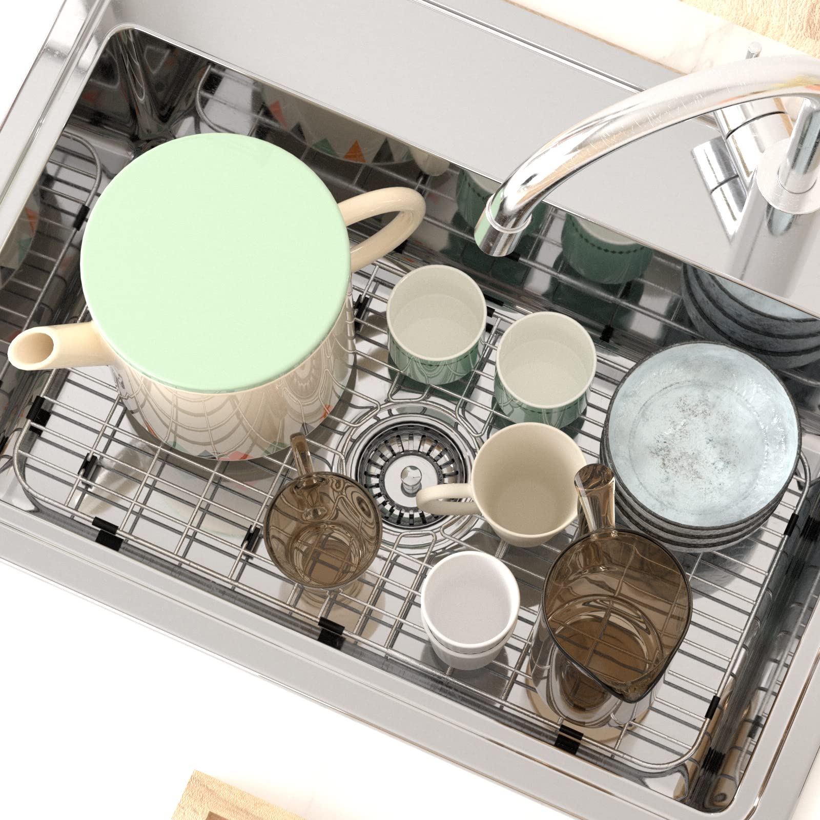 SANNO Sink Protector Grid 26"L X 14"W, Sink Rack Sink Protector Bottom Grid Centered Drain Hole, 304 Stainless Steel for Kitchen Sink Grate