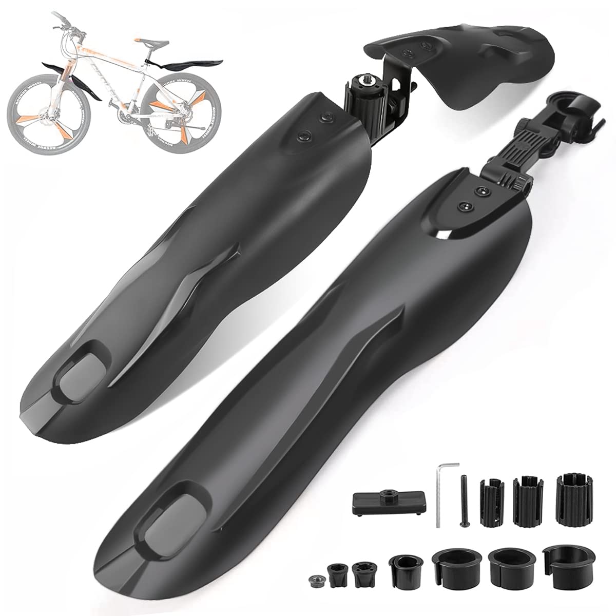 Winmoom Adjustable Bike Fender Set for 22"/24"/26"/27.5",3 Parts-Universal Full Cover Thicken Widen, Front/Rear Mud Guards Fit for MTB Mountain Road Bike
