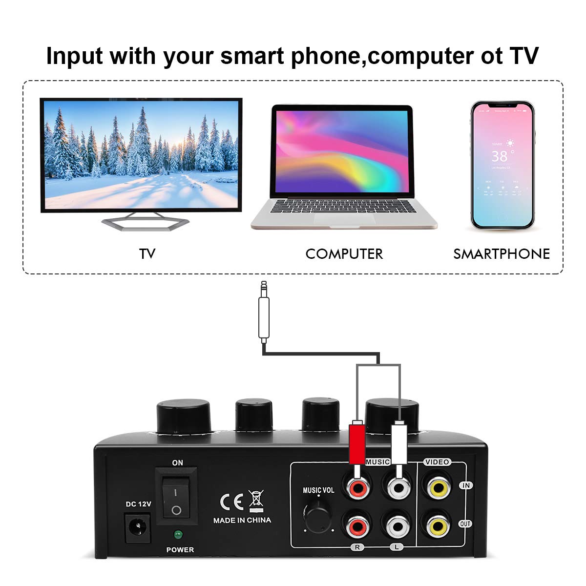 Portable Karaoke Mixer,Professional Digital Audio Sound Karaoke Machine Echo Mixer System for Family Party Entertainment, 2 Mic Inputs for TV/PC & Amplifier