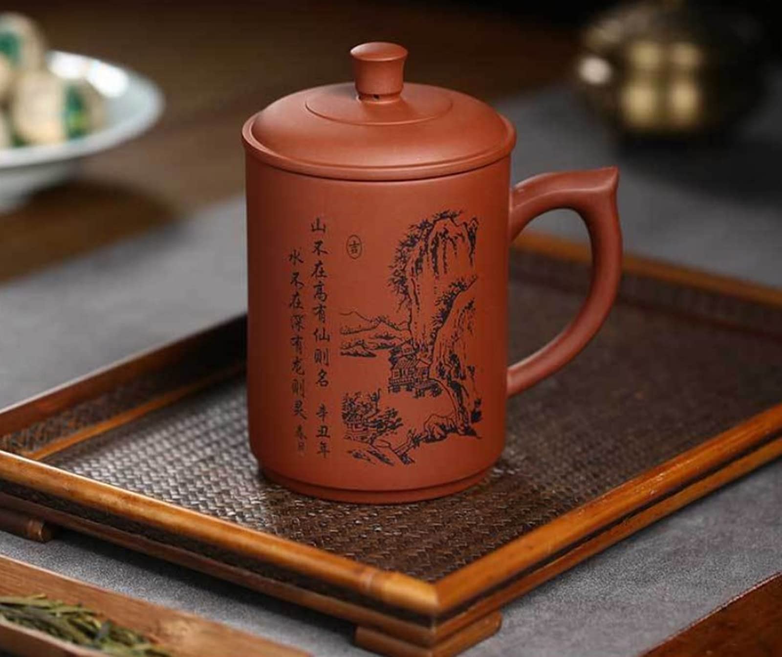XIYUAN Yixing Zisha Tea Cup, Fine Handmade Purple Clay Tea Cup with Lid, Chinese Ceramic Tea Cup Coffee Cup 19oz Use for: Home Party, Office, Reception Room