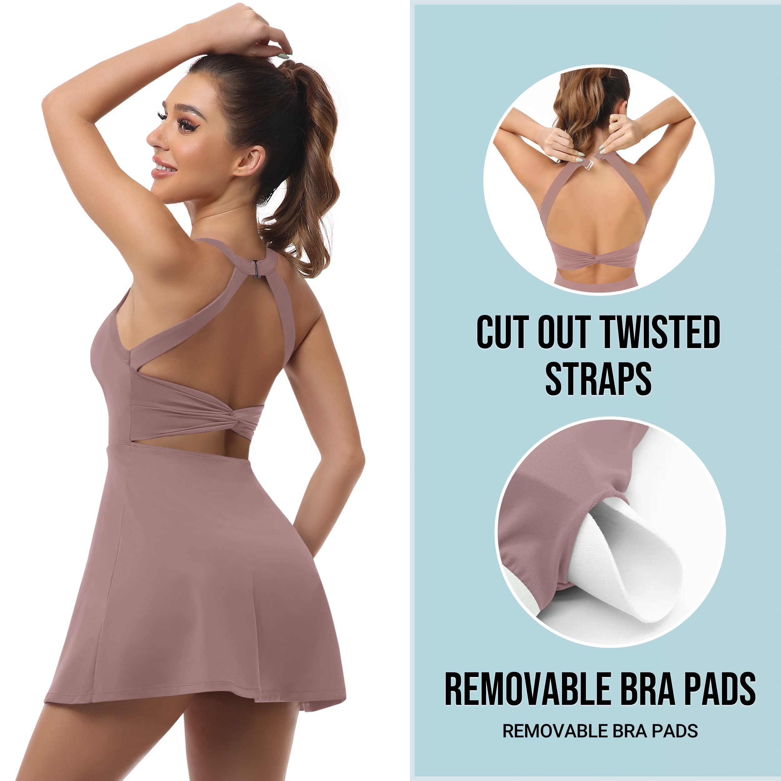 Womens Workout Tennis Dress with Built in Shorts and Bra Athletic Golf Activewear for Exercise Purple