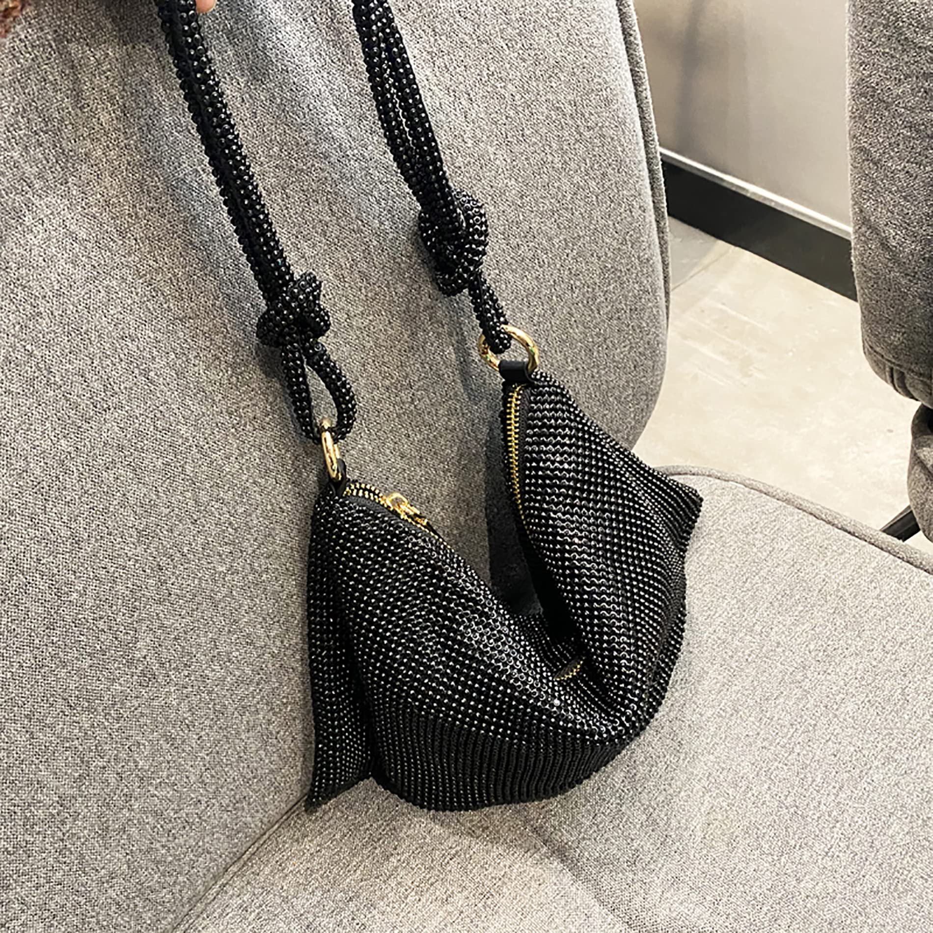 Women's Rhinestone Hobo Bag Chic Sparkly Rhinestone Clutch Purse Shiny Crystal Evening Handbag Black