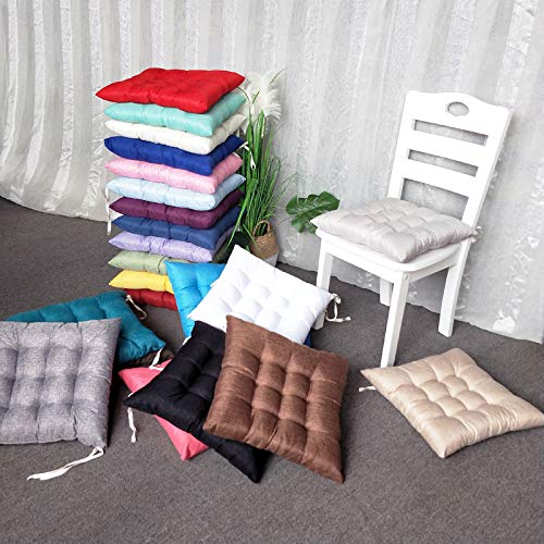 vctops Set of 4 Square Solid Tufted Chair Pads Indoor Seat Cushions Pillows with Ties Black 20"x20"x3"