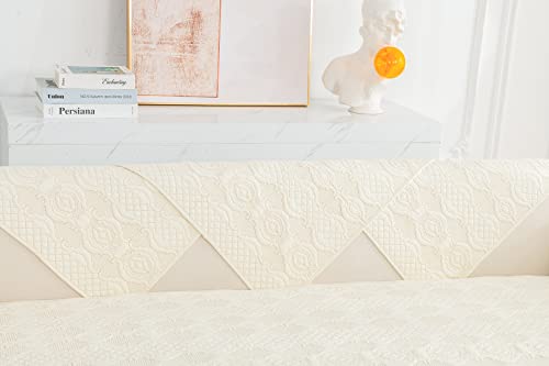 vctops Vintage Embroidered Cotton Sofa Couch Covers Soft Quilted Sectional Couch Cover Non Slip Sofa Slipcover for Dogs, Children, Pets Furniture Protector (Cream,36"x82")