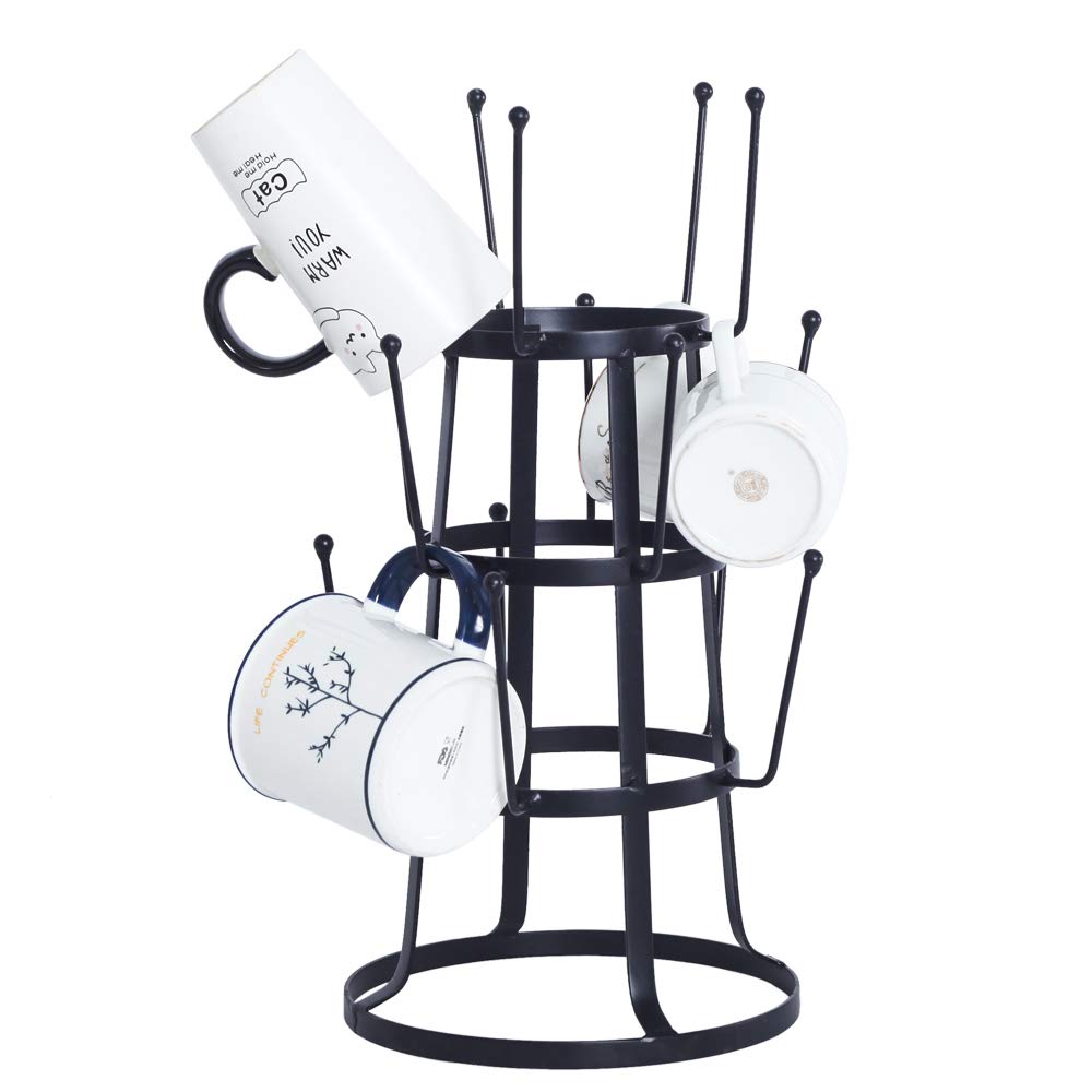 Storage Shelf, Stylish Steel Mug Tree Holder Organizer Rack Stand (Black) (US Stock)