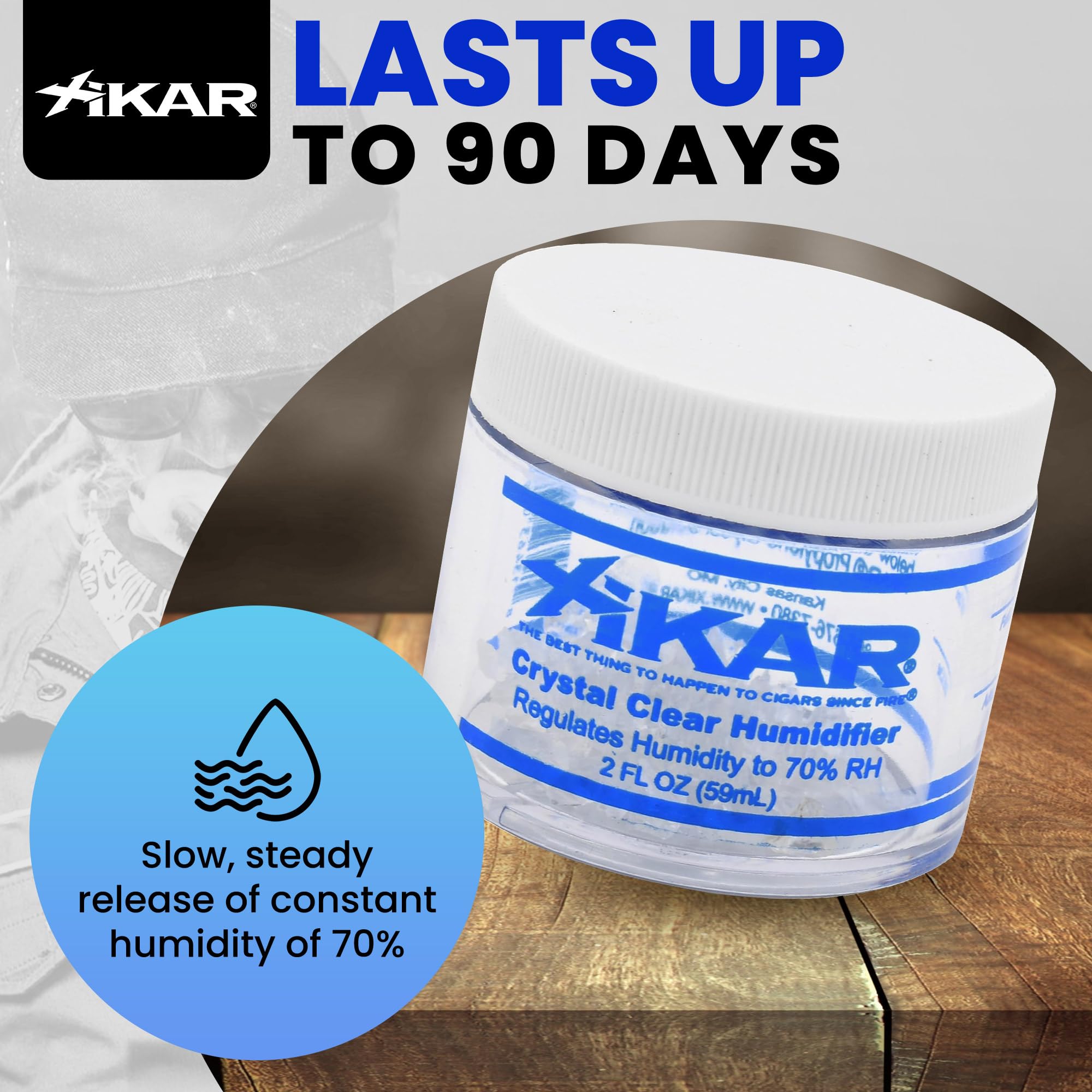 XIKAR Crystal Gel Humidifier Jar for Cigar Humidors, 2oz - Reusable Crystals for Premium Cigar Humidification - Regulates 70% Relative Humidity and Lasts up to 90 Days, Ideal for 75 Cigars