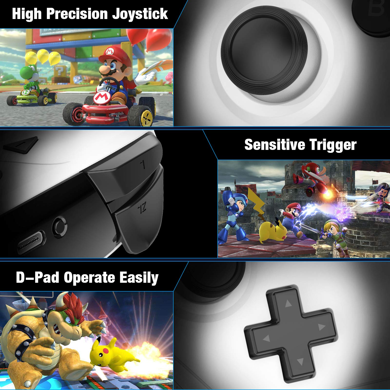 Switch Pro Controller for Switch/Switch Lite, YAEYE Wireless Motion Remote Pro Controller Gamepad Joystick with NFC/Wakeup/Turbo/Dual Vibration and Motion Control Function