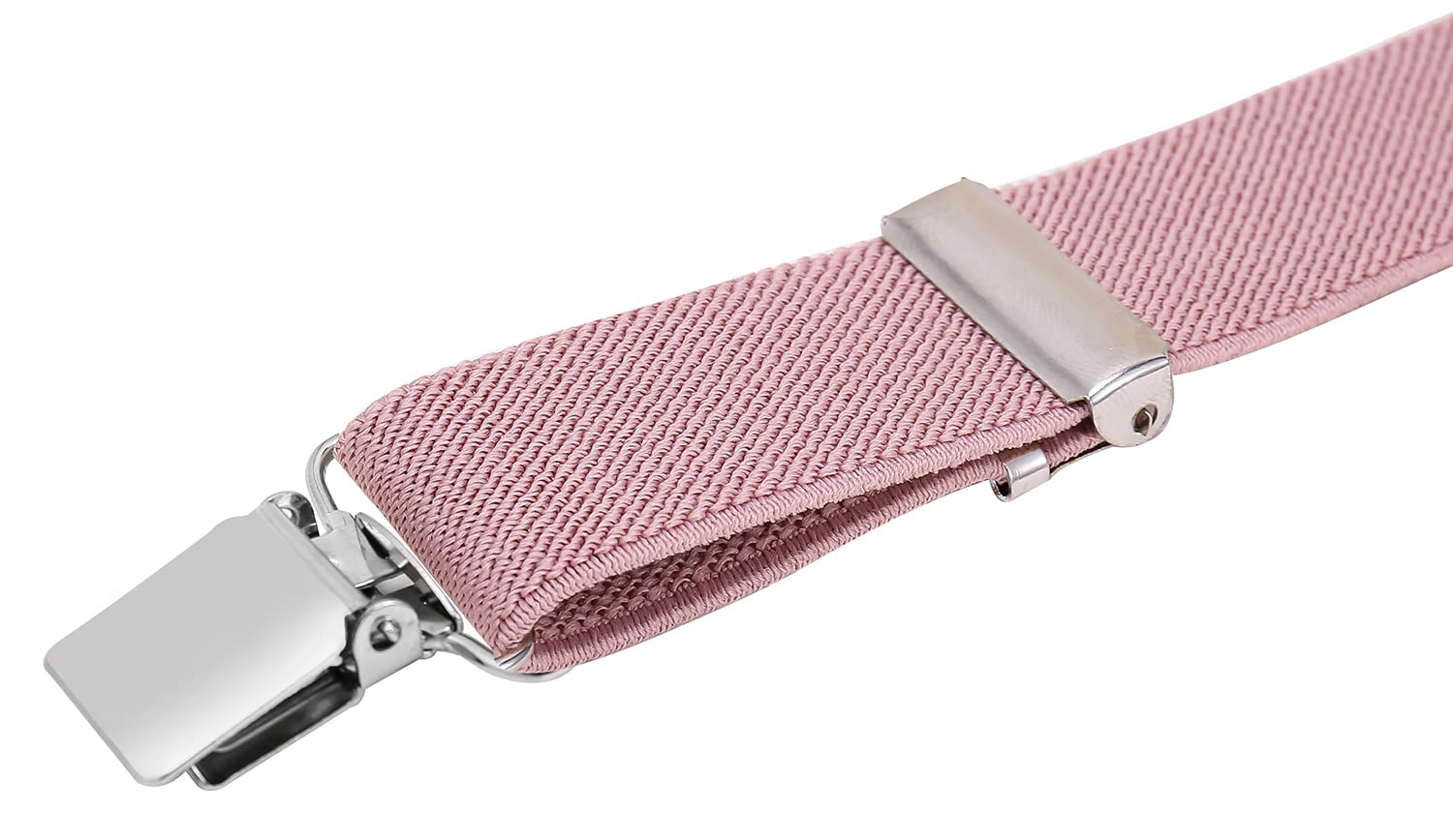 Pzle Men's Bow Tie and Suspenders Set Adjustable Elastic 47 Inches Blush Pink