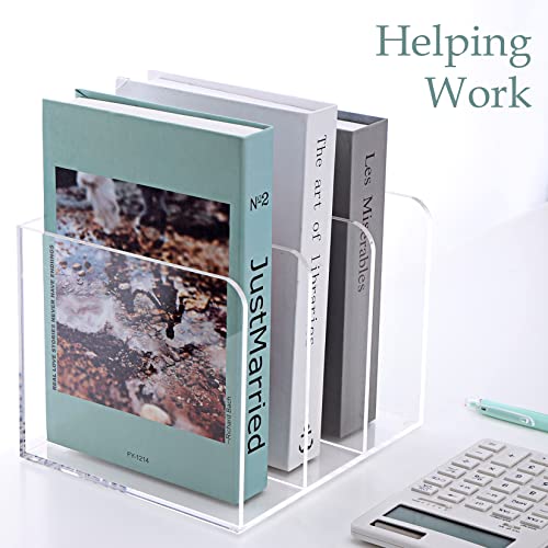 SANRUI Clear Acrylic Magazine File Holder Desk Organizer for Office Organization and Storage with 3 Vertical Compartments 8 1/2''x7 1/5''x 6 1/2'' Transparent