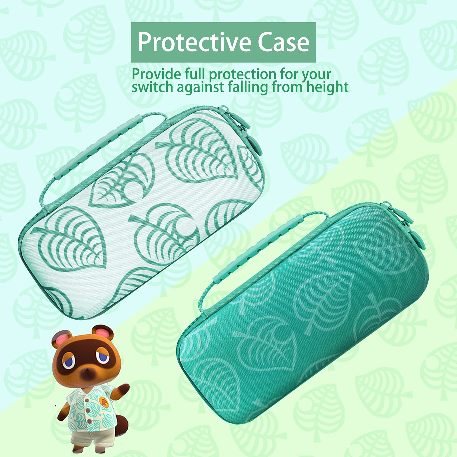 TIKOdirect Carrying Case for Switch, Cute Portable Travel Bag Accessories with Protective Case, Screen Protectors, Stand, Game Card Case and Thumb Grip caps[Keychain Gift], Animal Crossing