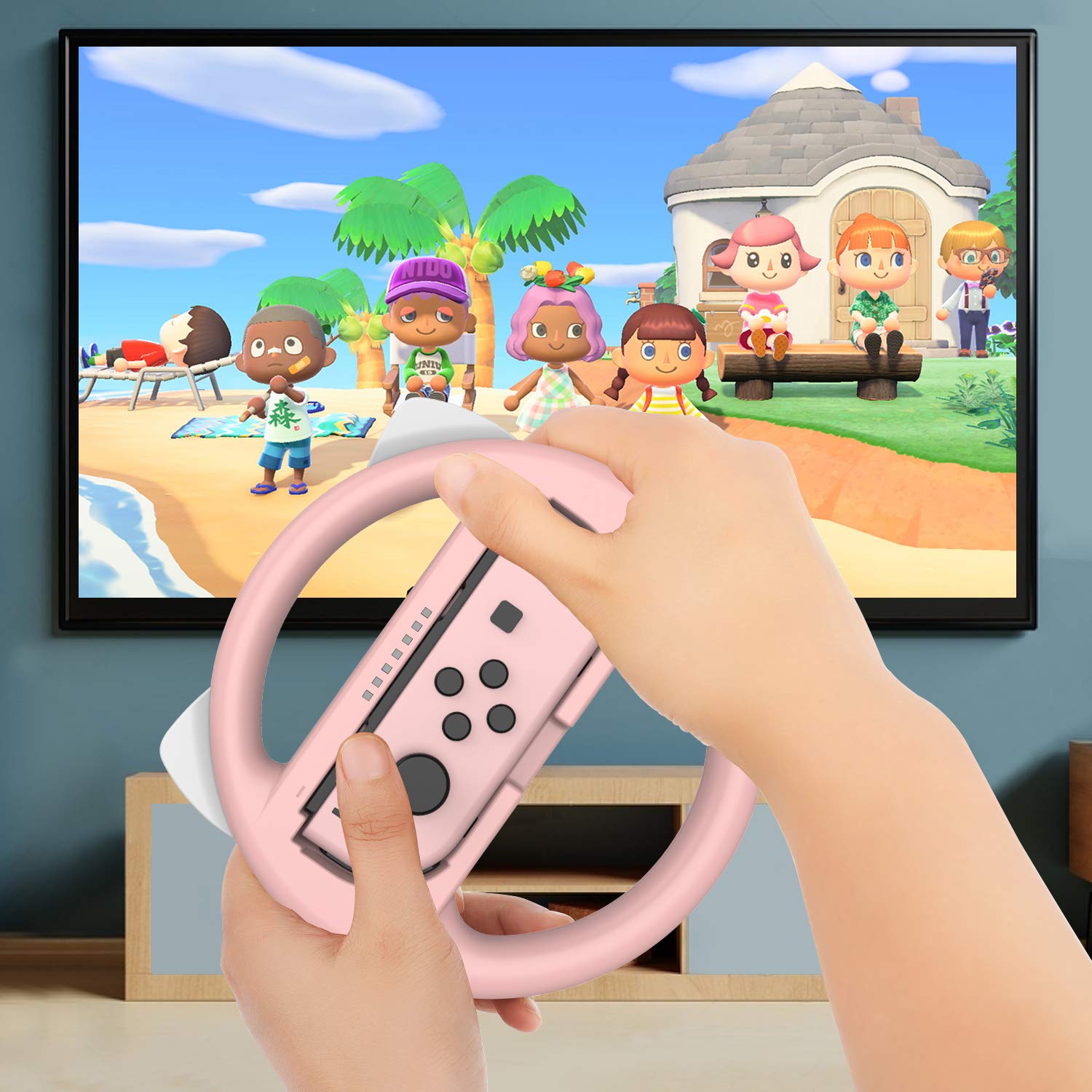 Switch Steering Wheel for Joycon Controller,Hand Grips for Switch Controllers, Comfort Racing Wheels 8 Deluxe Switch Accessories Cute Blue and Pink