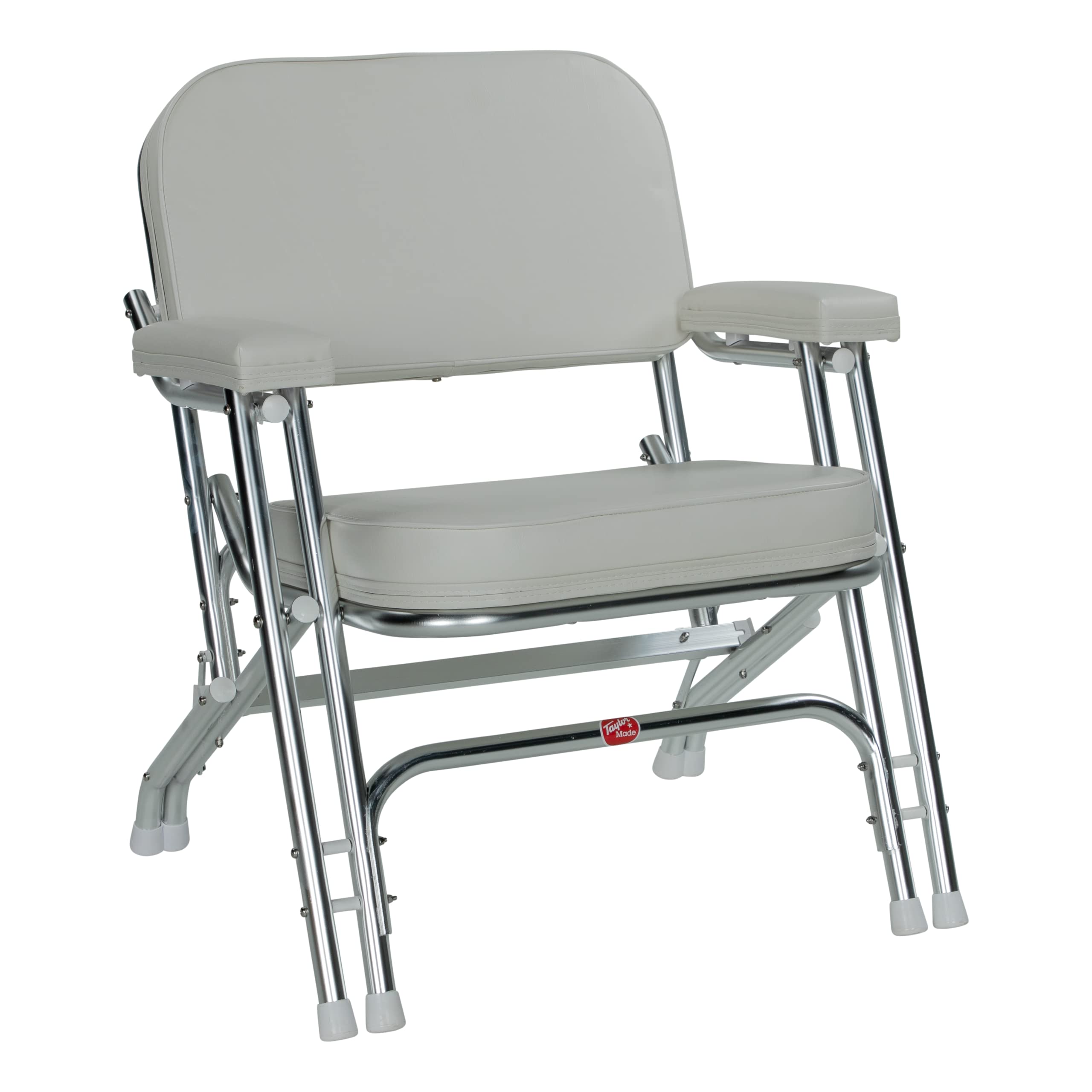 TAYLOR MADE PRODUCTS Taylor Made Folding Boat Deck Chair-Water-Resistant Vinyl Cushion Seat, Lightweight Aluminum Frame, White, Grey