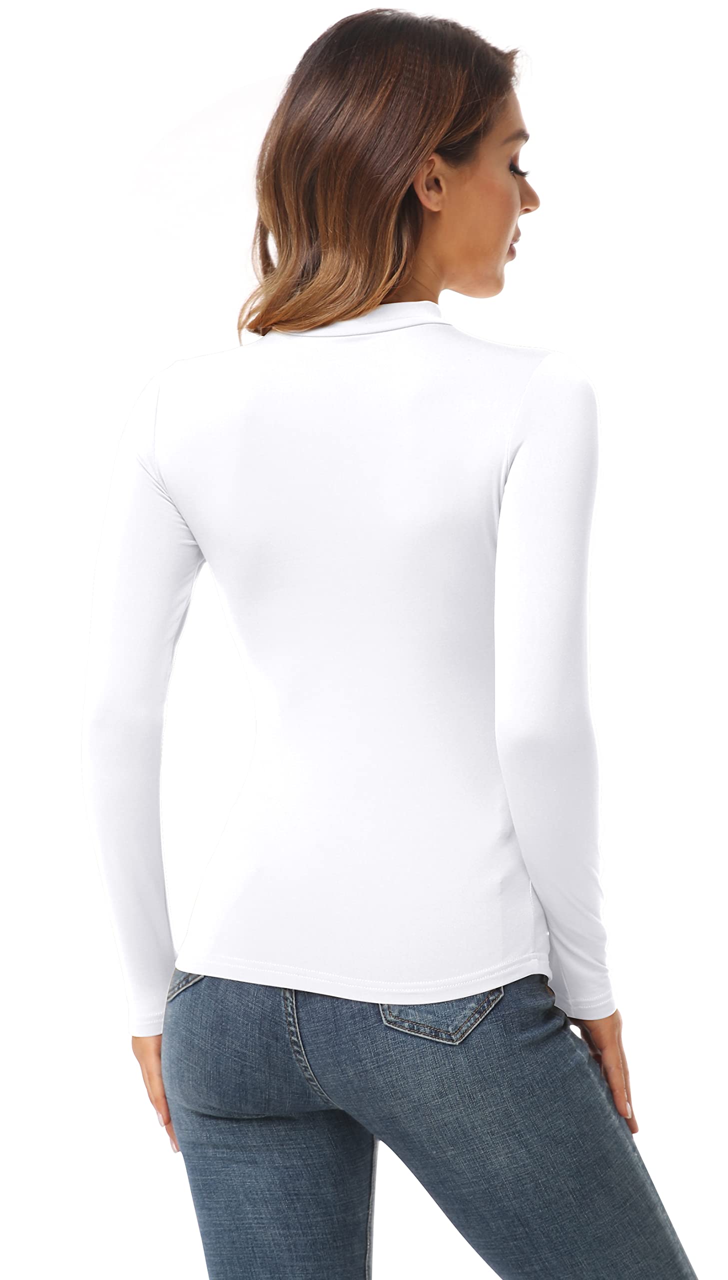 Women's Slim Fitted Mock Turtleneck Tops Long Sleeve Lightweight Base Layer Shirts White Large
