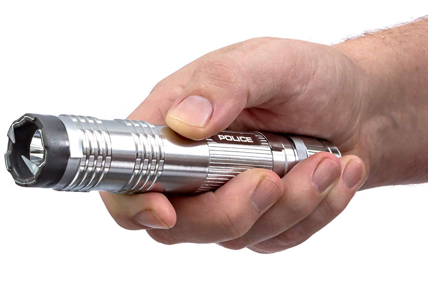 POLICE Stun Gun M12 - Aluminum Mini Rechargeable with LED Flashlight, Silver