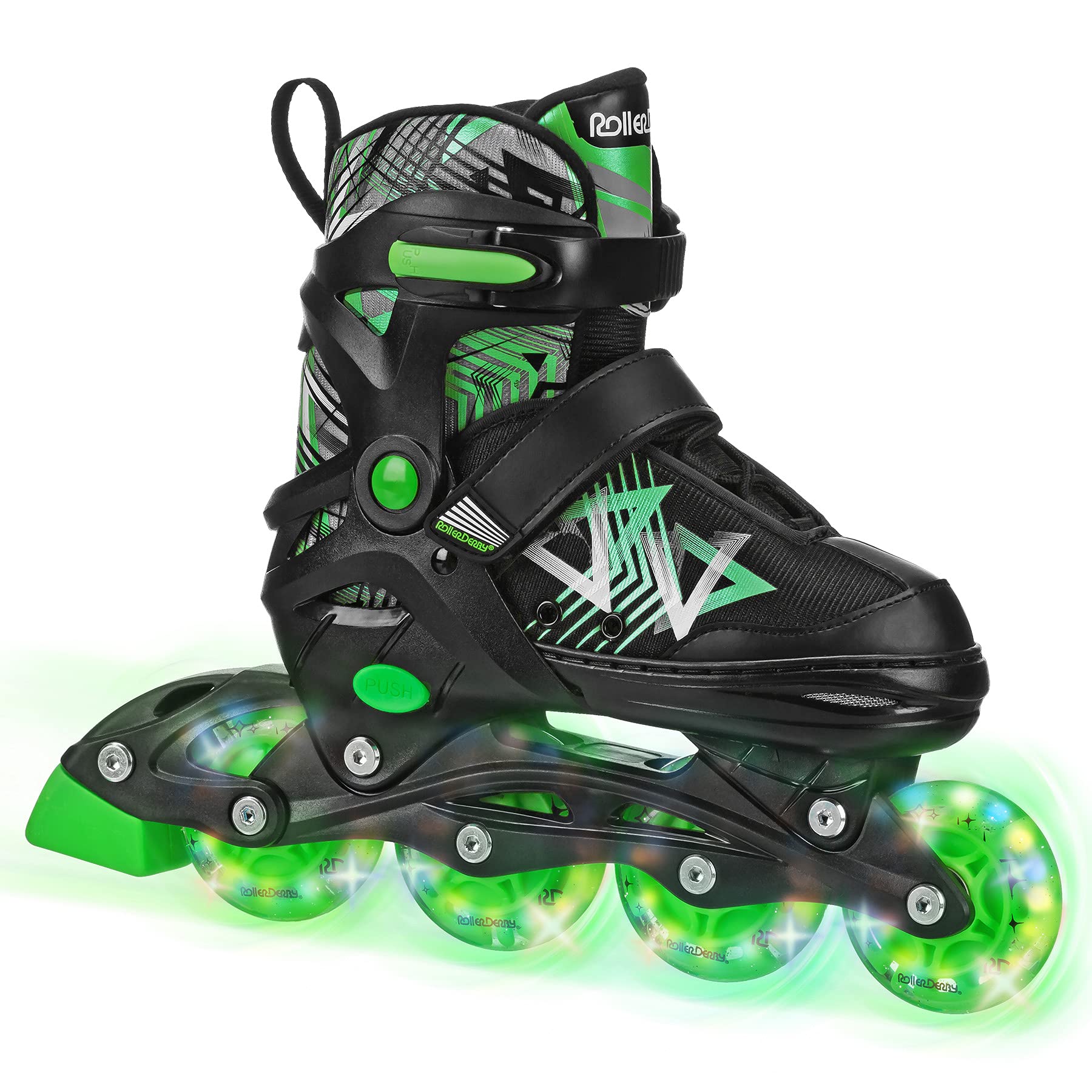 Roller Derby Stryde Youth Adjustable Inline Lighted Wheel Skates with Protective Gear, Adjustable Sizing, Tri-Pack Protective Gear Included