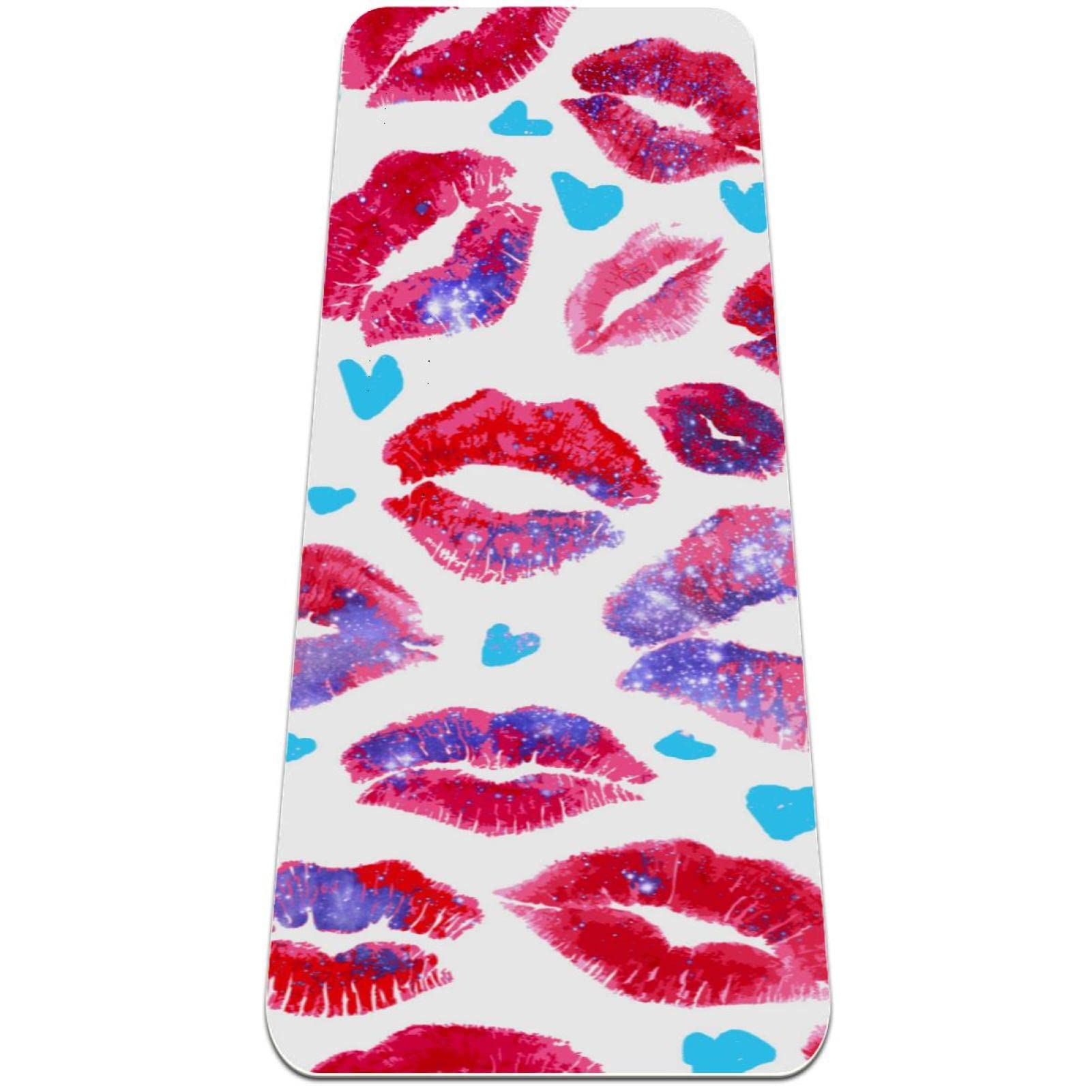 Yoga Mat, Yoga Mats for Home Workout, Workout Mat, Exercise Mats, Pilates Mat, Lips Hand Drawn Hearts