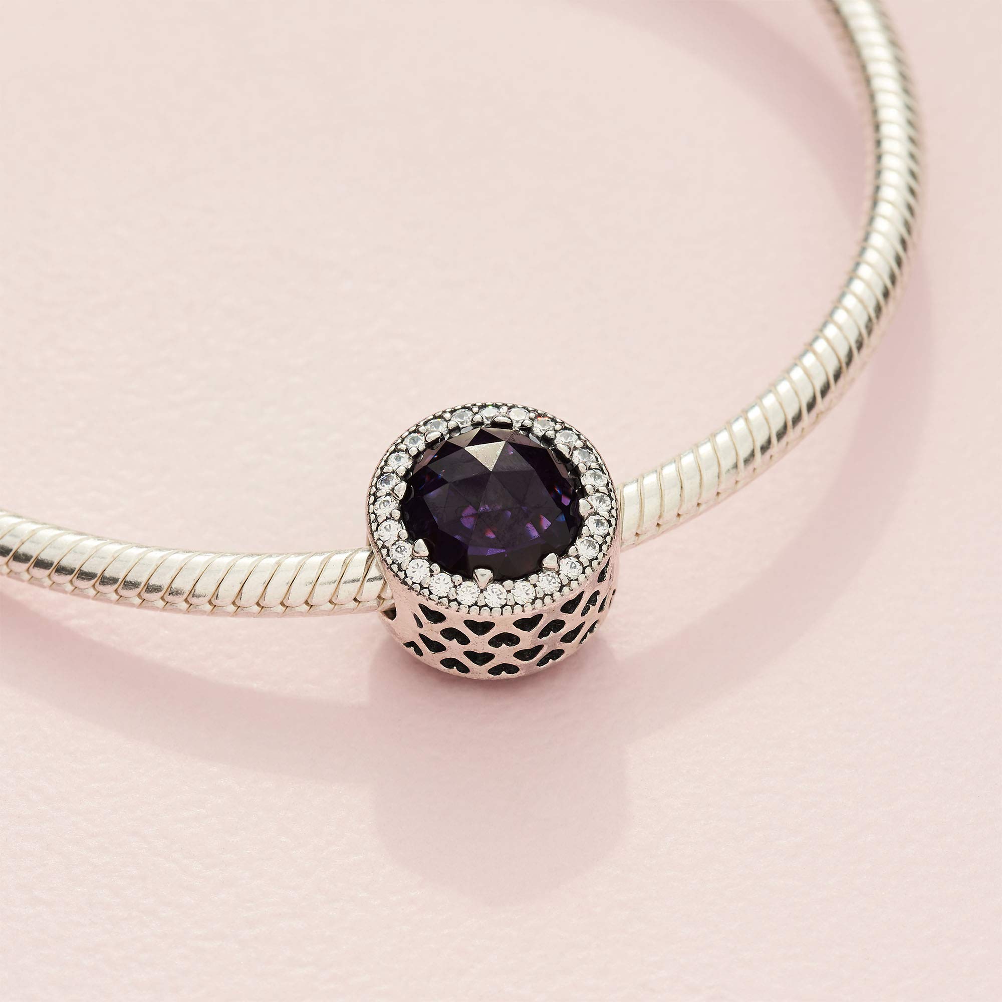 Pandora Jewelry Purple Radiant Hearts Crystal and Cubic Zirconia Charm in Sterling Silver