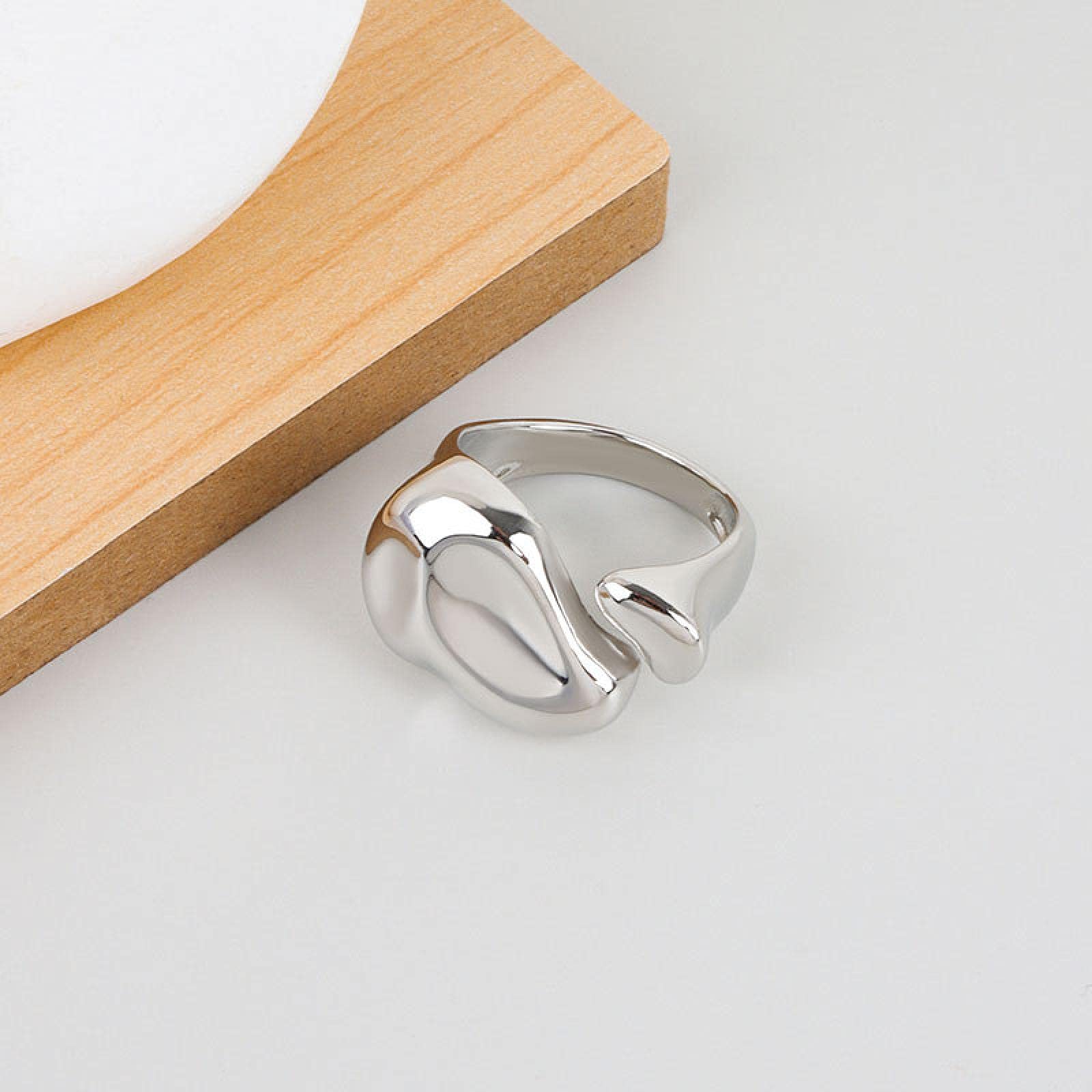 Women'S Sterling Silver Open Ring, Irregular Smooth Ring, Unique Style, Women'S Handmade Rings Black