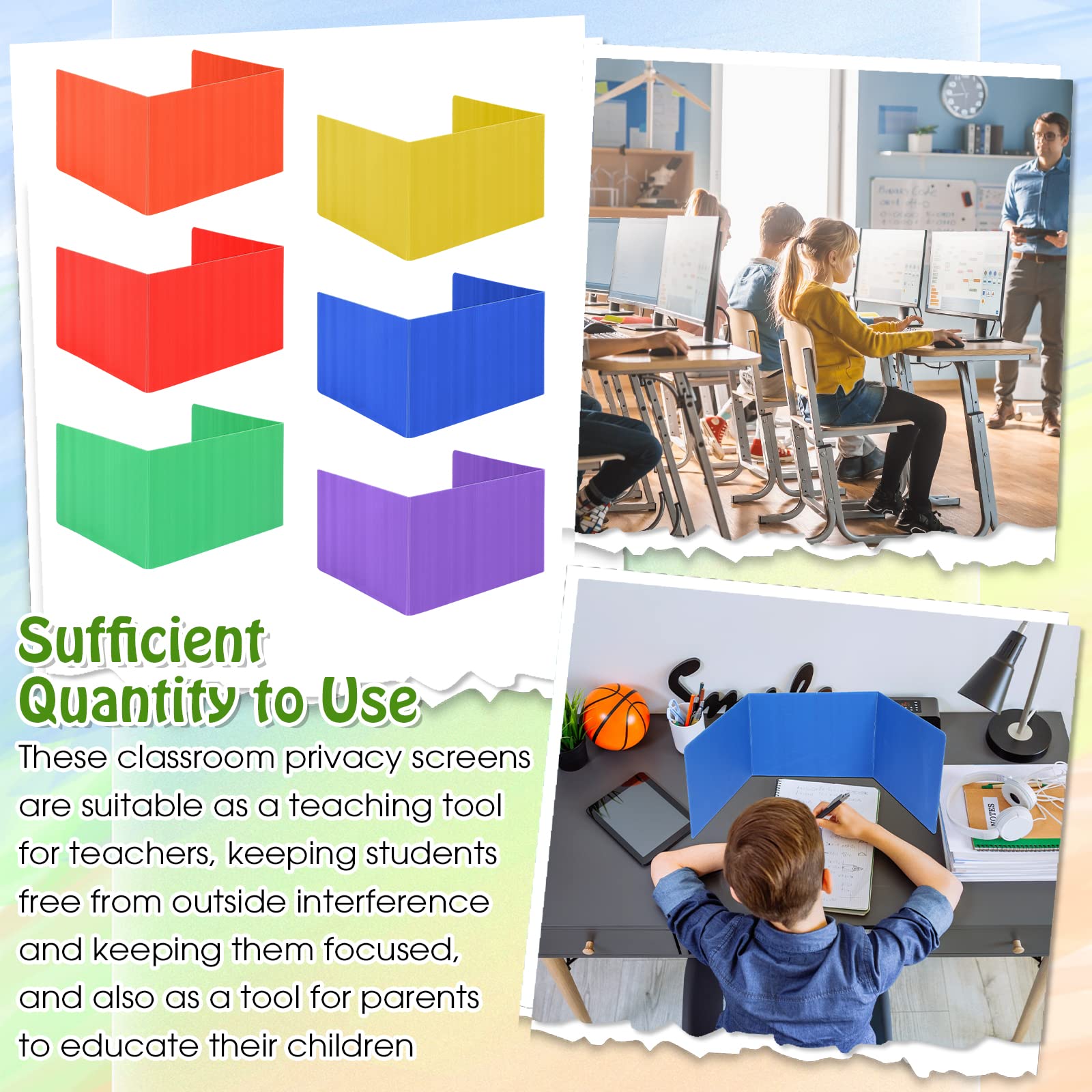 Qunclay 36 Pack Privacy Boards for Students Desk Dividers Classroom Privacy Folders Panel Desk Shields Bulk Plastic Test Dividers Waterproof for School Office Home 17 x 14 x 13 Inches, 6 Colors