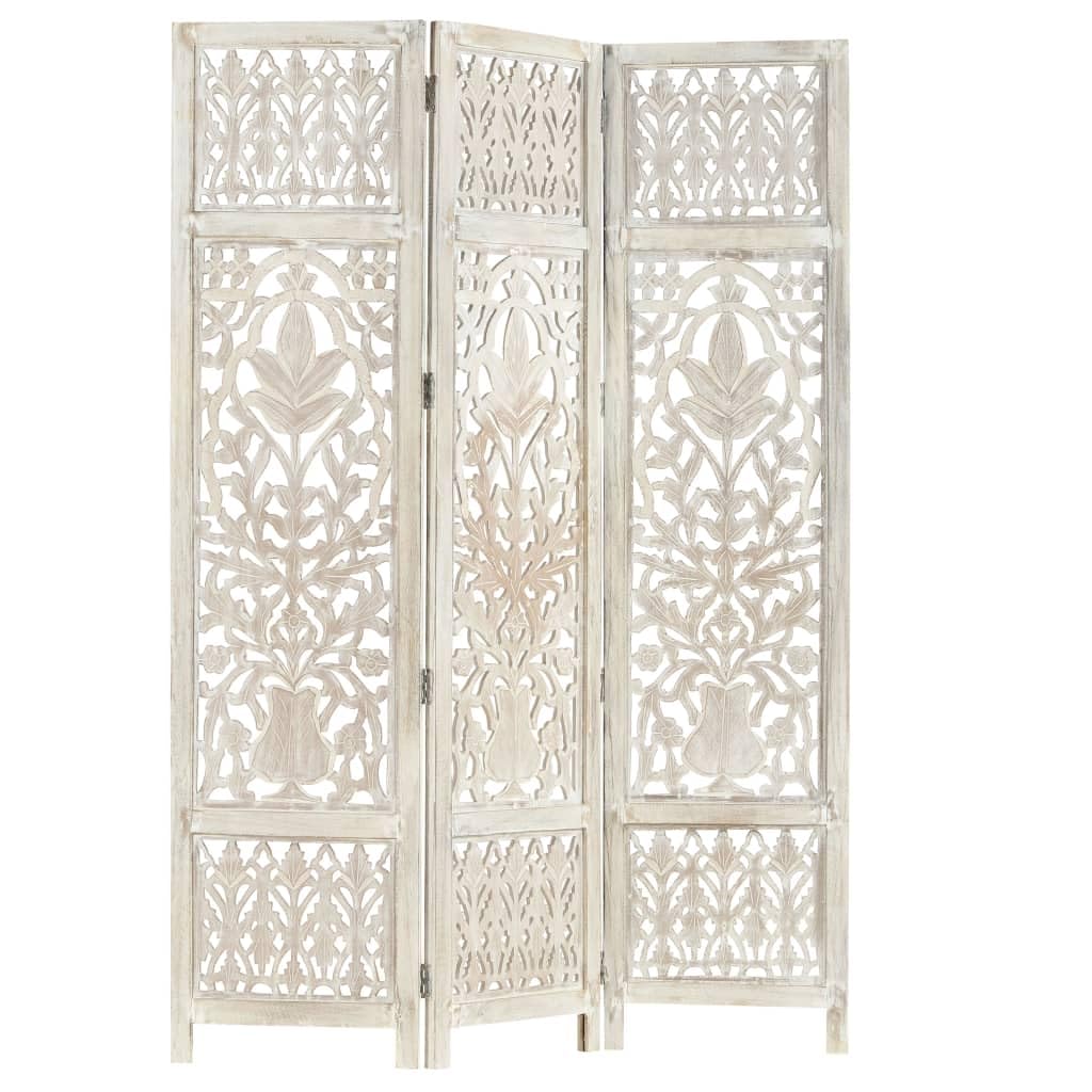 Partition Room Dividers,Folding Privacy Screens,Portable Office Walls Dividers for Room Separator,Hand carved 3-Panel Room Divider White 47.2"x65" Solid Mango Wood