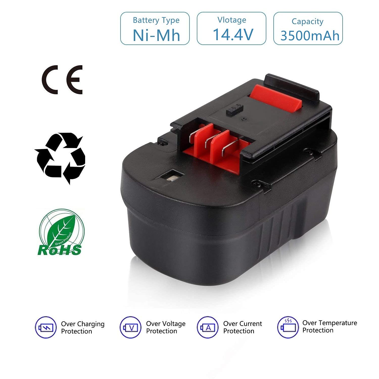 POWTREE 14.4V 3500mAh HPB14 Replacement for Black & Decker 14.4V HPB14 FSB14 FS140BX Power Pack A14 BD1444L HPD14K-2 CP14KB HP146F2 CDC140AK Firestorm 499936-34 499936-35 A1714 (2 Packs)