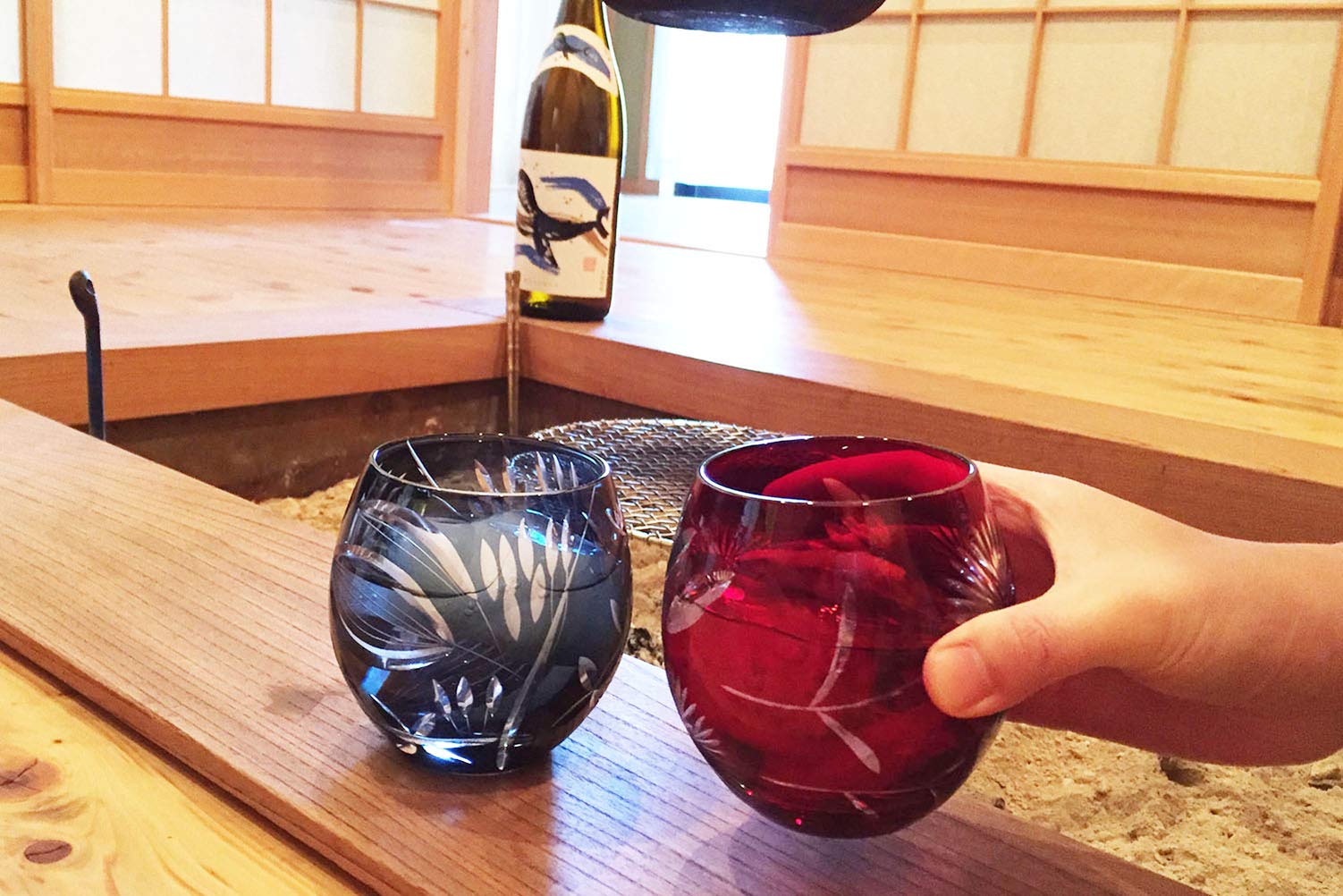 Toyo Sasaki Glass HG880-T106 Pair Free Glass, Kiriko Gift, Blue & Red, 11.8 fl oz (350 ml), Pack of 2