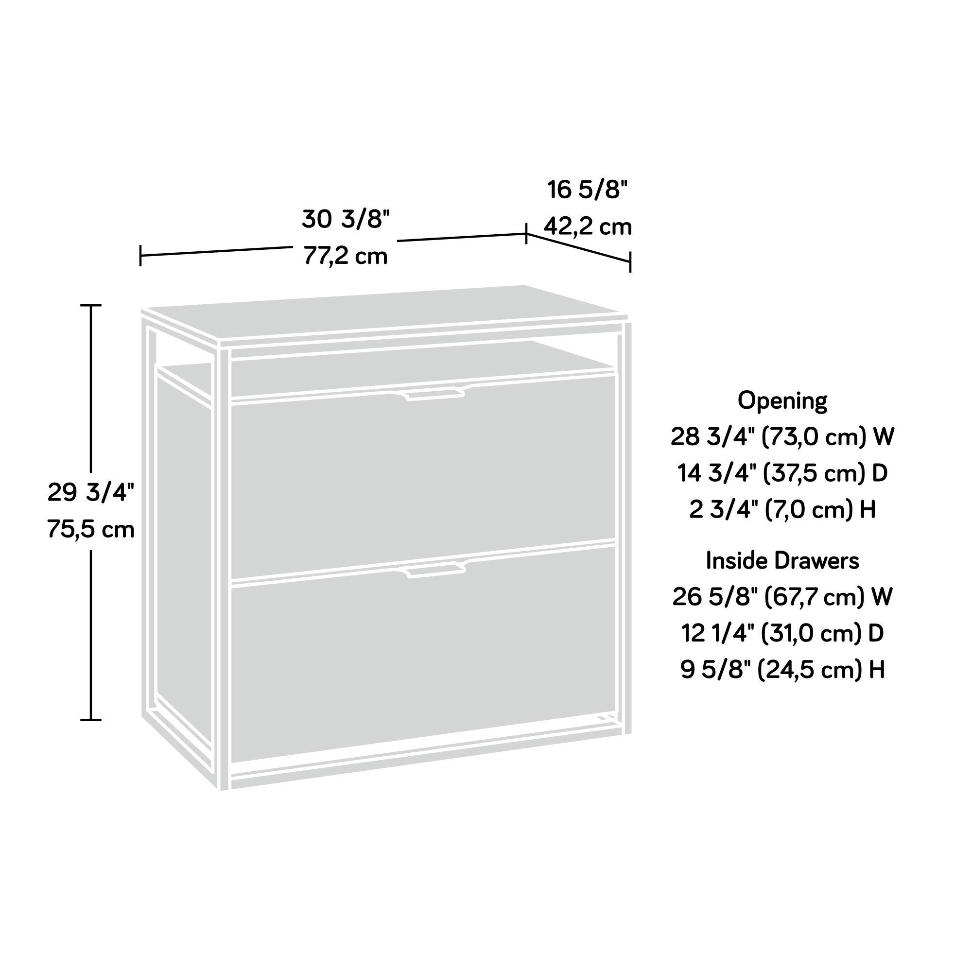 Sauder International Lux Lateral File, L: 30.32" x W: 16.54" x H: 29.72", Diamond Ash