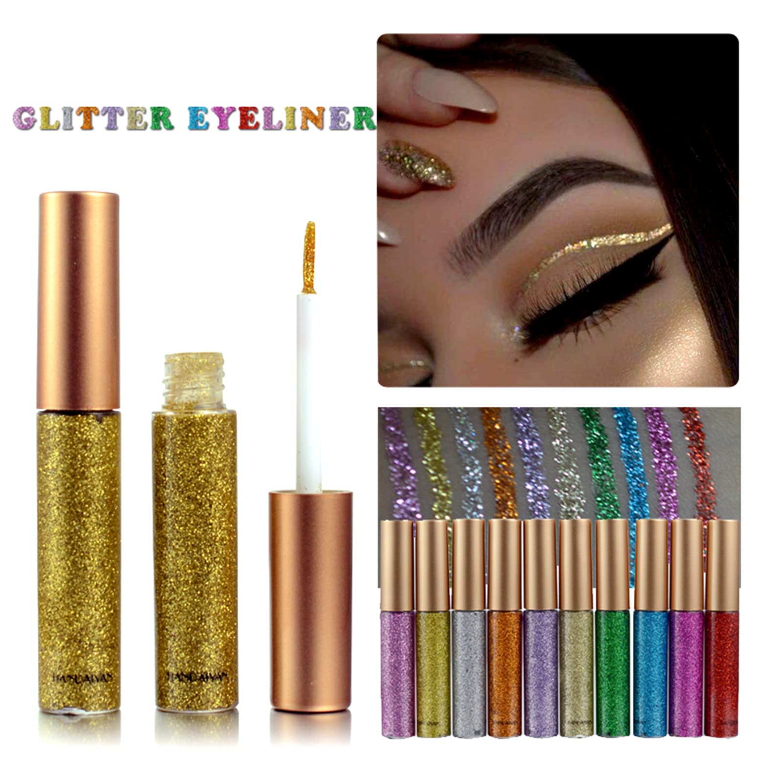 Quxunzzz Liquid Glitter Eyeshadow,Liquid Glitter Eyeliner Metallic Glitter Shimmer Eye Looks Waterproof Long Lasting Quick-Drying Sparkling Eye Shadow (03)