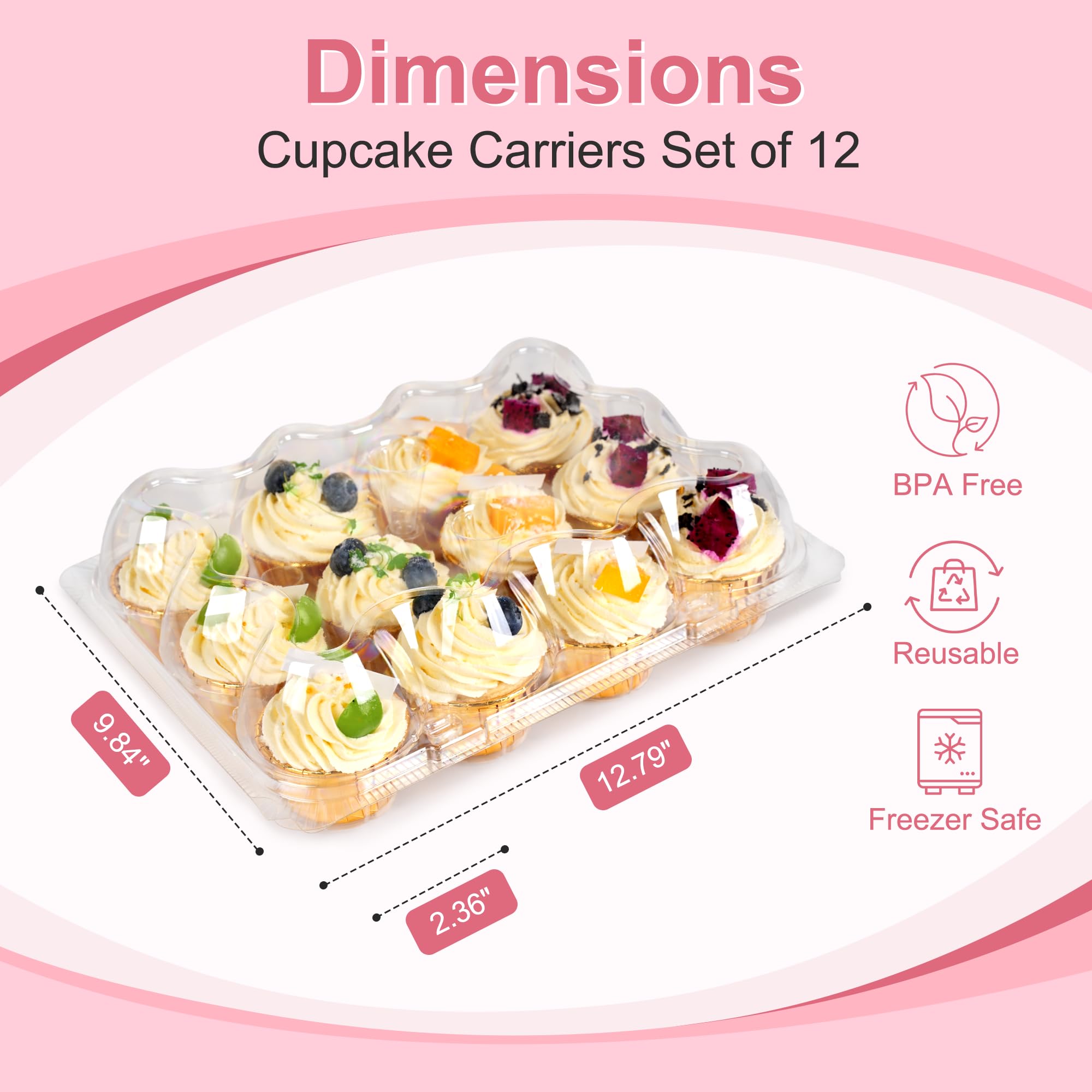 oridom(12Pack *30 Sets Cupcake Carrier, Stackable Plastic Cupcake Containers Boxes 12 Count, Clear Cupcake Holder with Detachable High Dome Lid, Disposable Cupcake Storage Containers Cupcake Trays