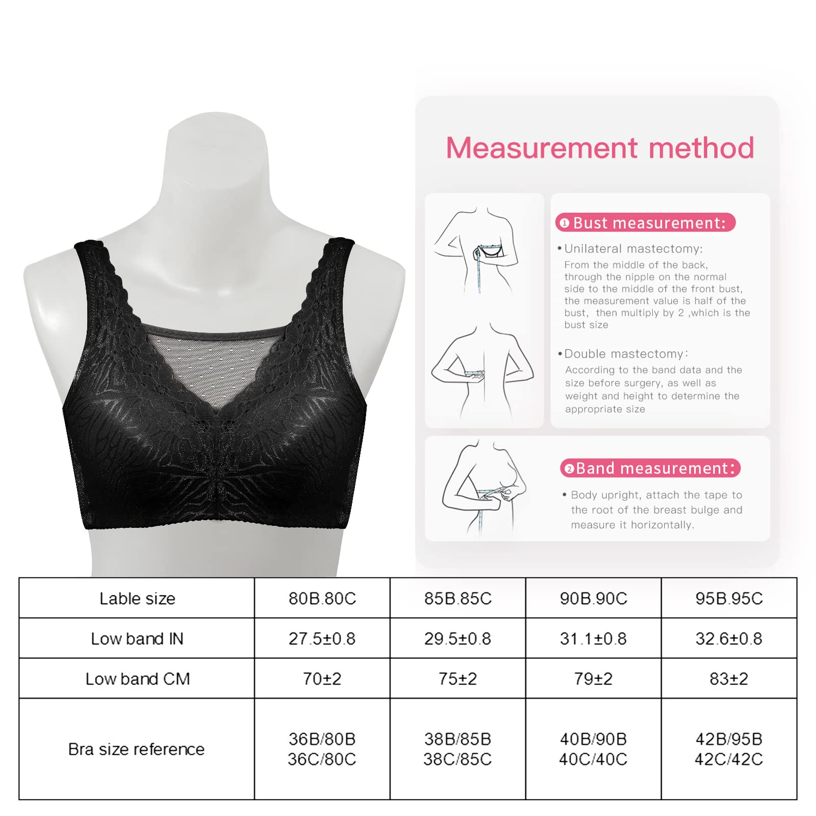 Polreta Women's Post Surgery Mastectomy Bra with Pockets for Breast Prosthesis Wireless Everyday Bra