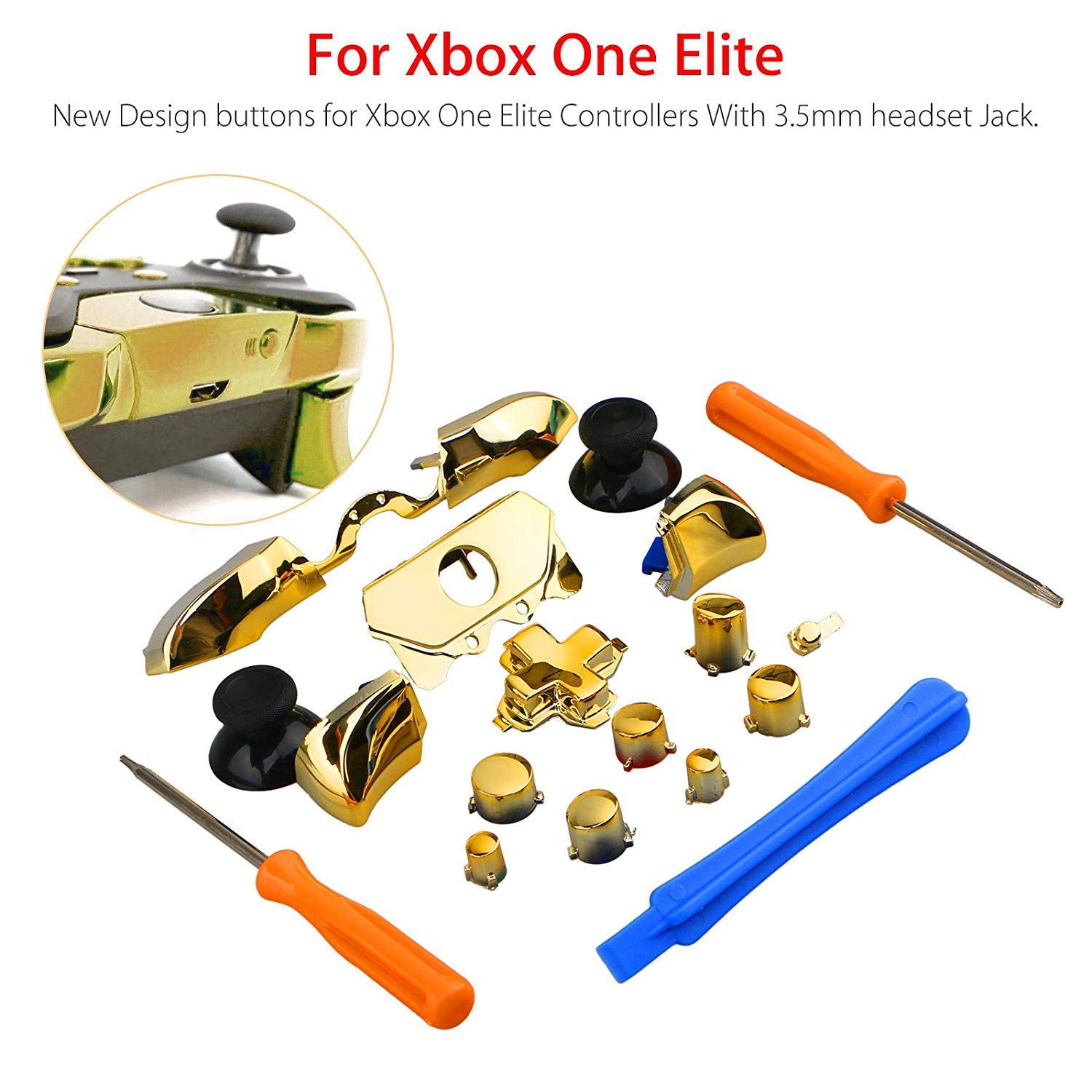QINGYA Replaceable Controller Parts Compatible 18-in-1 Xbox One Elite Controller Accessories Set New Brand Controller Parts Compatible Replaceable Sets for Xbox One Elite (18-in-1 Gold)