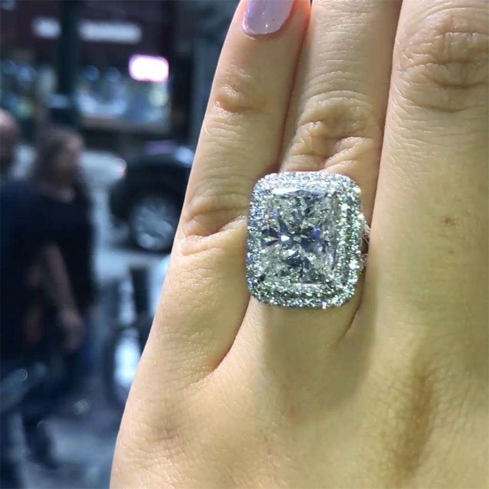 UNIQUFERANGER Full Diamond Giant 6 Carat Square Diamond Ring CZ Promise Engagement Wedding Ring for Women (US Code 6-10) (7)