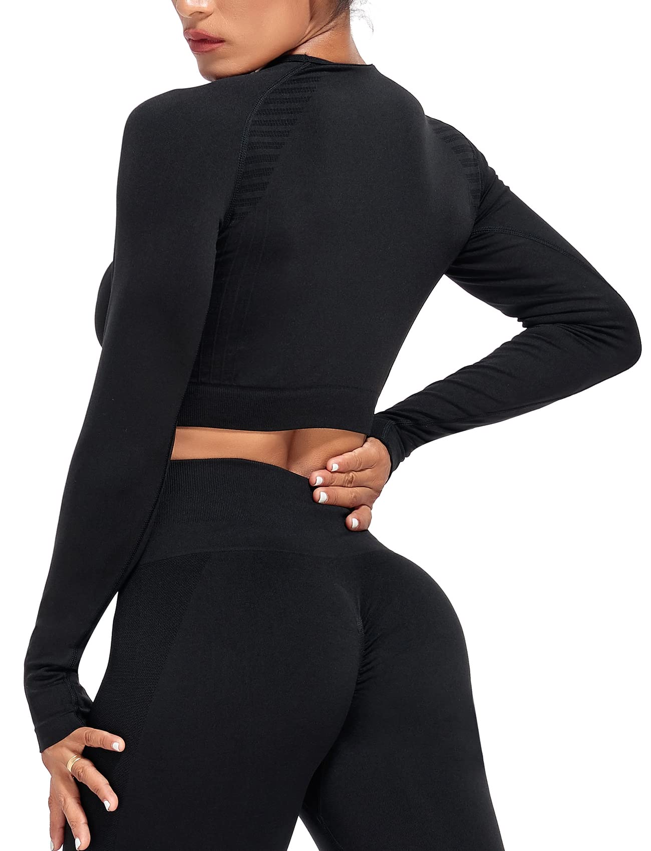 Women's Yoga Gym Crop Top Compression Workout Athletic Long Sleeve Shirt M