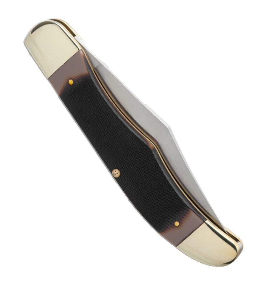 Old Timer 125OT Mustang 9.3in Traditional Folding Pocket Knife with 1 High Carbon Stainless Steel Blade, Ergonomic Sawcut Handle, and Leather Sheath for EDC, Hunting, Camping, Whittling, and Outdoors