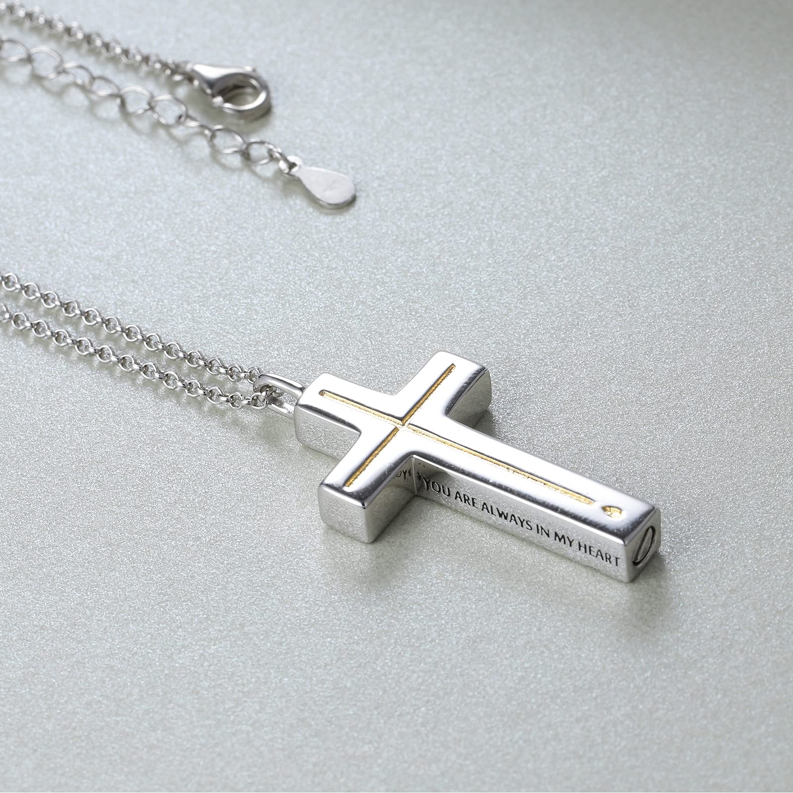 QIUQIULU 925 sterling silver cross souvenir ashes necklace urn pendant (gold)