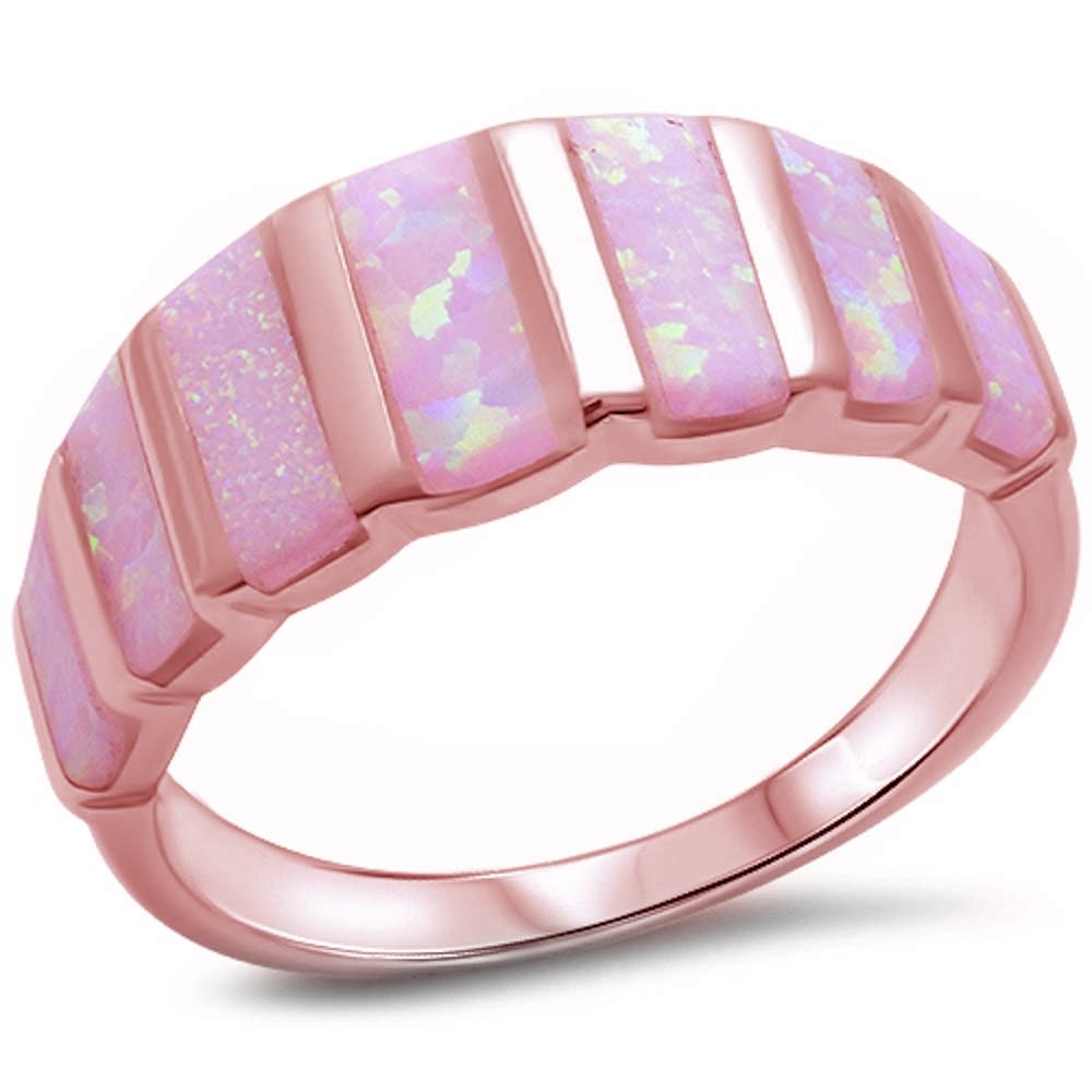 Oxford Diamond Co Rose Gold Plated Lab Created Pink Opal .925 Sterling Silver Ring Sizes 12