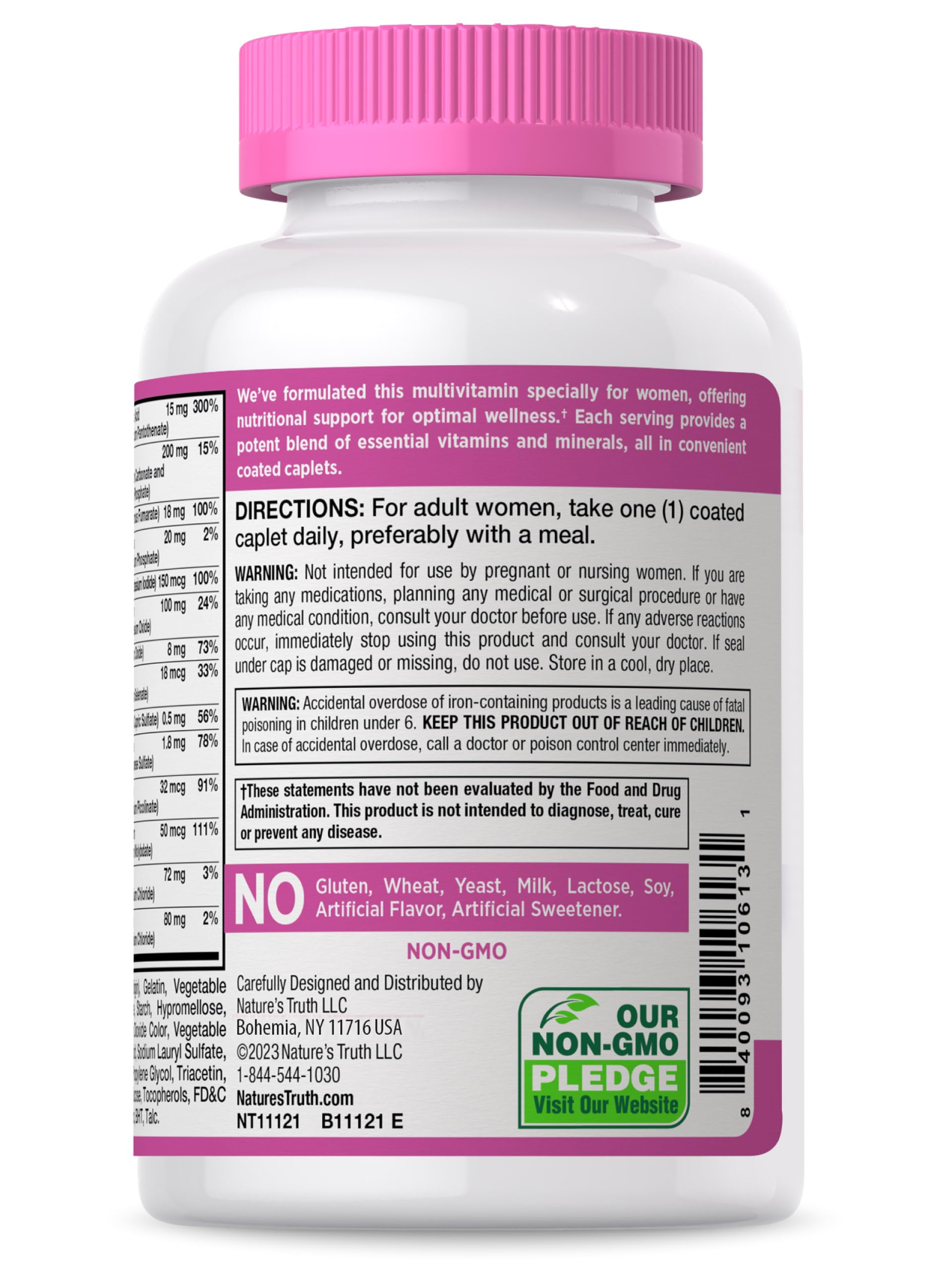 Multivitamin For Women | 100 Caplets | Non-GMO & Gluten Free | Adult ABC Complete Multivitamin | By Nature's Truth
