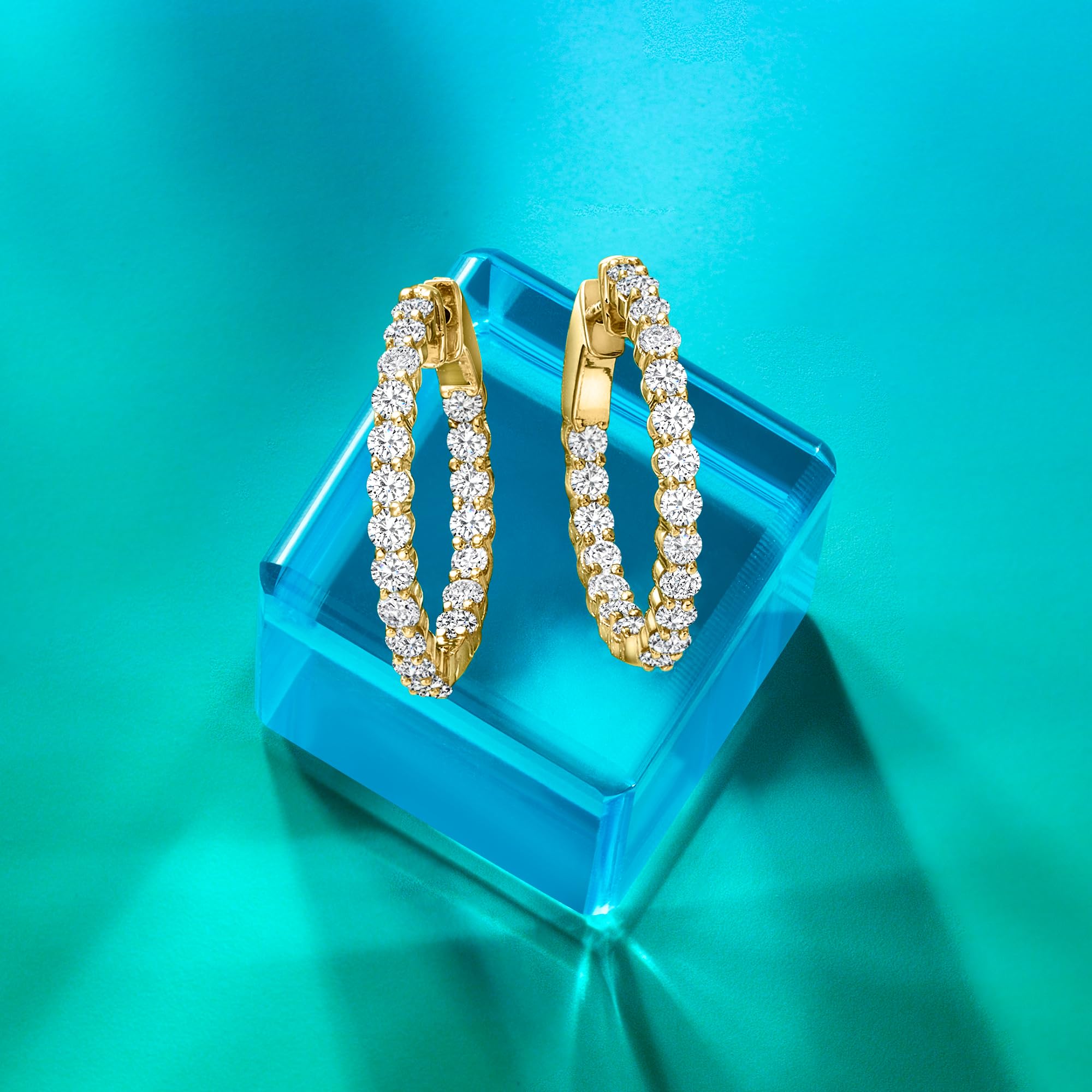 Ross-Simons 2.00 ct. t.w. Diamond Inside-Outside Hoop Earrings in 14kt Yellow Gold