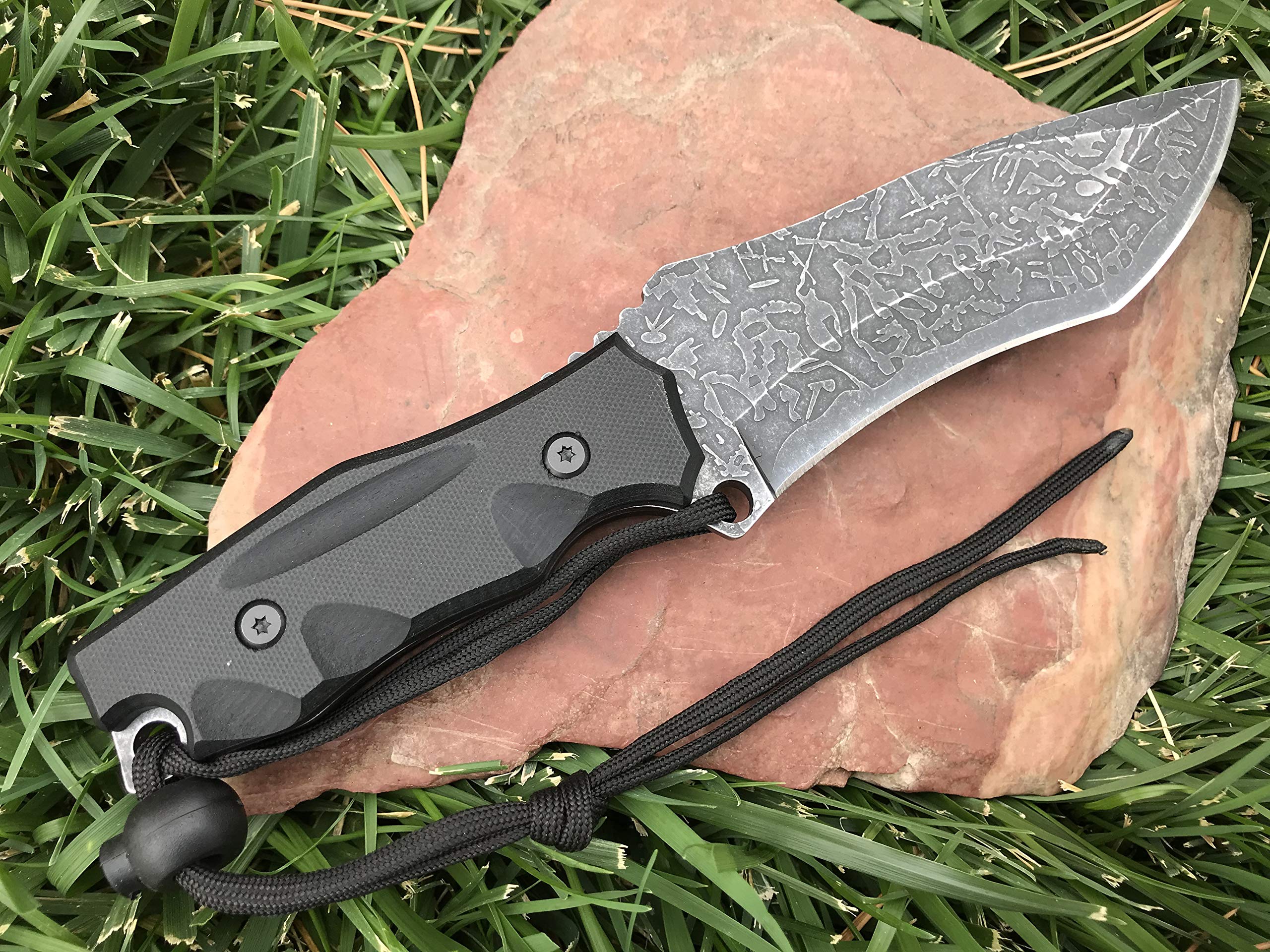 TACTICAL GEARZ TG Targ ST, 9.5" Straight Hunting Knife w/Sheath! Solid 440c Stainless Steel Acid Etched Scimitar Blade! Full Tang w/Black G10 Slab Handle!