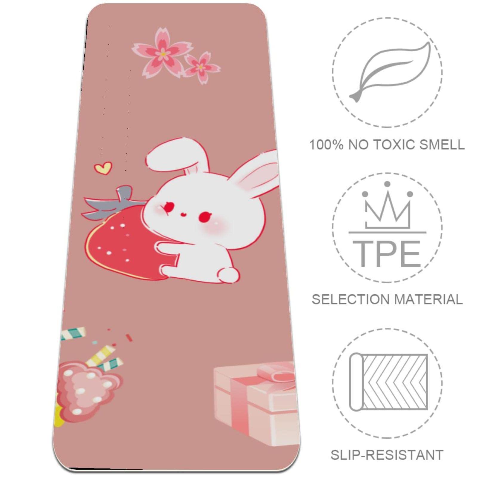 Yoga Mat, Yoga Mats for Home Workout, Workout Mat, Exercise Mats, Pilates Mat, Cartoon Bunny Strawberry Cake
