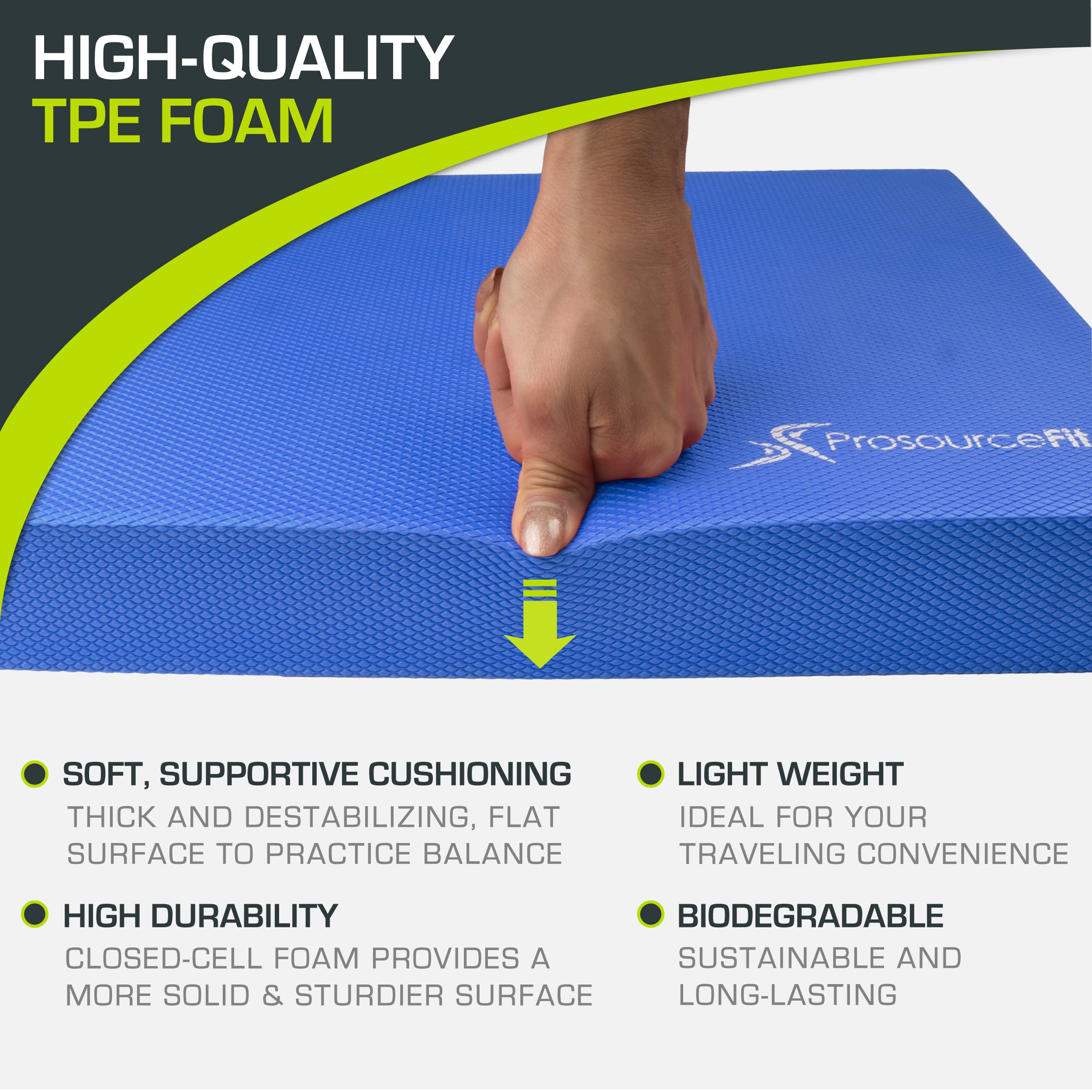 ProsourceFit Exercise Balance Pad β Non-Slip Cushioned Foam Mat & Knee Pad for Fitness and Stability Training, Yoga, Physical Therapy 15.5βx12.75β
