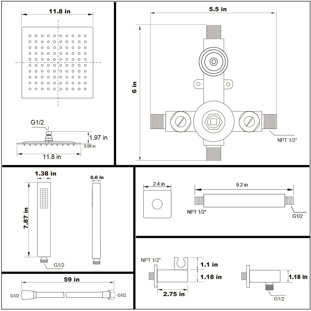POP SANITARYWARE Ceiling Mount Shower Faucet Set Brushed Nickel Bathroom Luxury Rain Mixer 12 Inch Shower Head System with Handheld Single Handle Shower Trim Kit with Valve