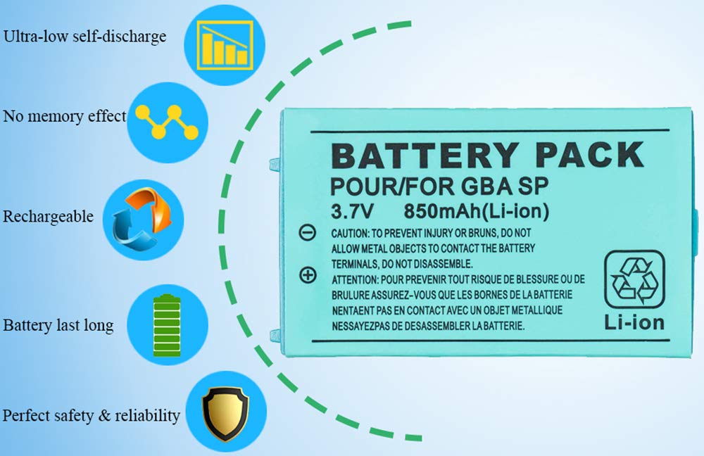 OSTENT 850mAh Rechargeable Lithium-ion Battery + Tool Pack Kit for Nintendo GBA SP Game Boy Advance SP
