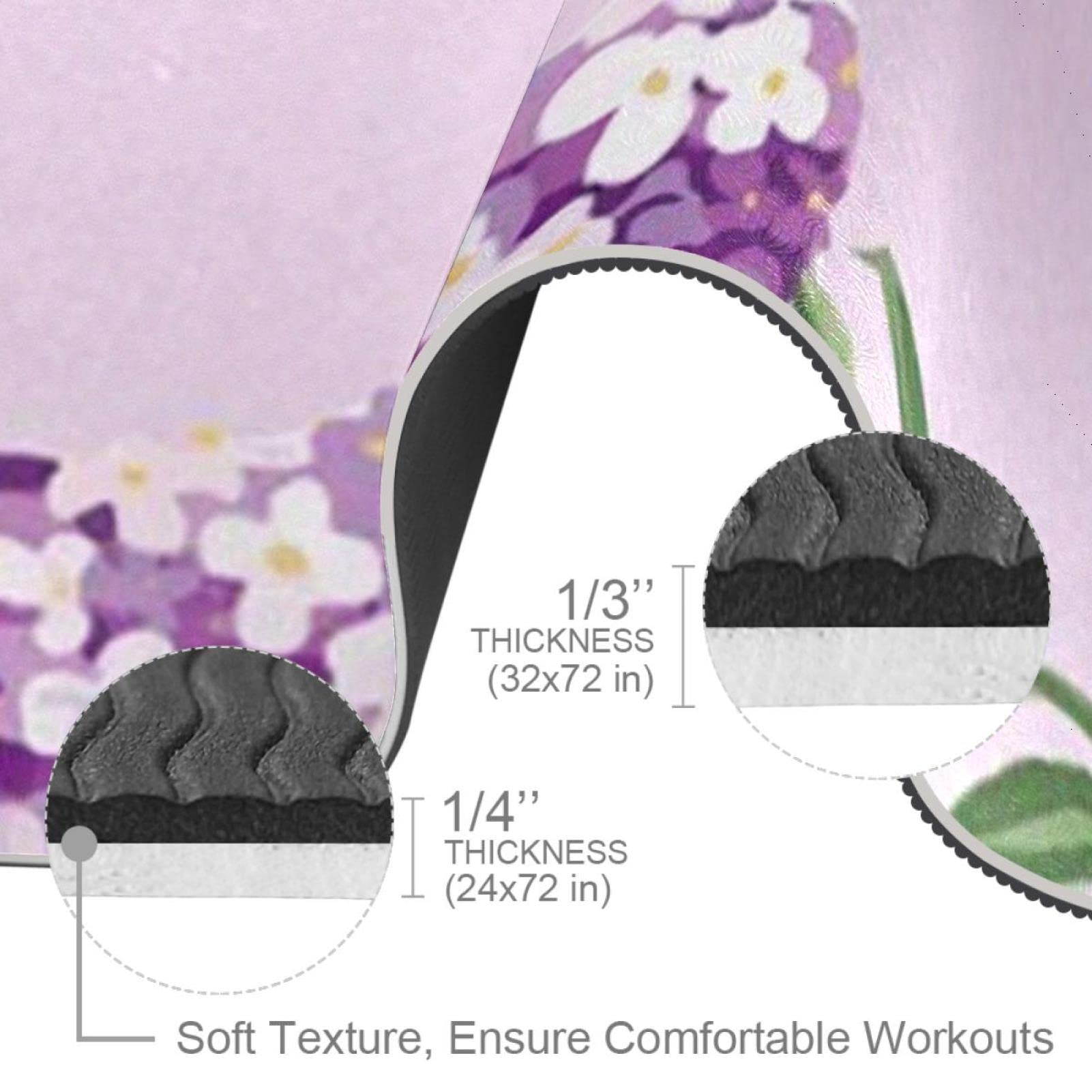 Yoga Mat, Yoga Mats for Home Workout, Workout Mat, Exercise Mats, Pilates Mat, purple flower plant pattern