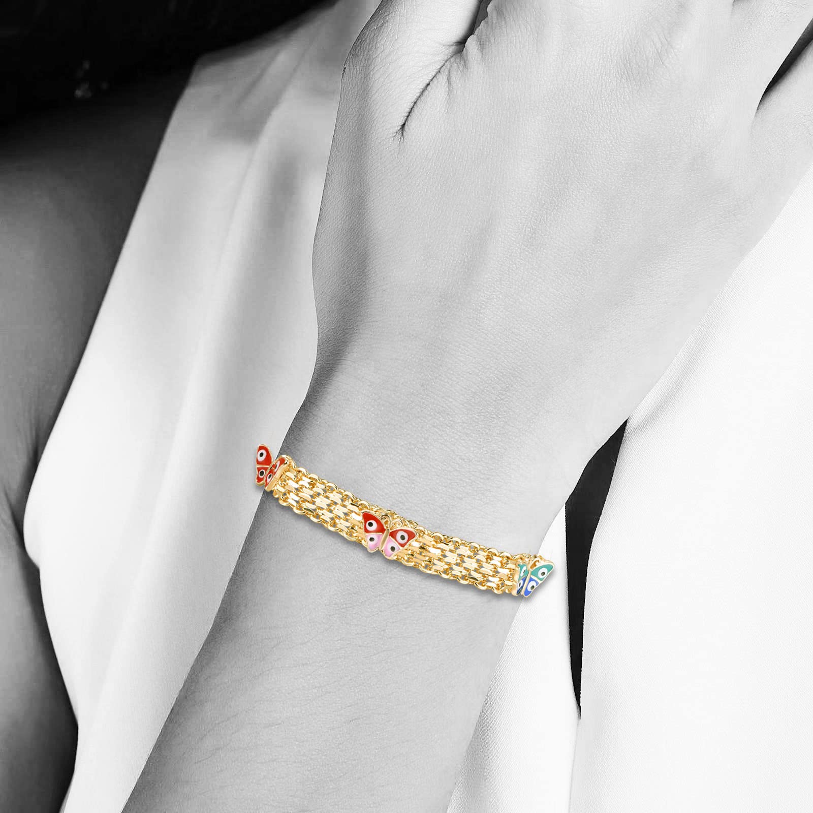 UOOANUO Evil Eye Bracelets for Women 14K Gold Plated Multicolor Butterfly Bracelets Evil Eye Jewelry