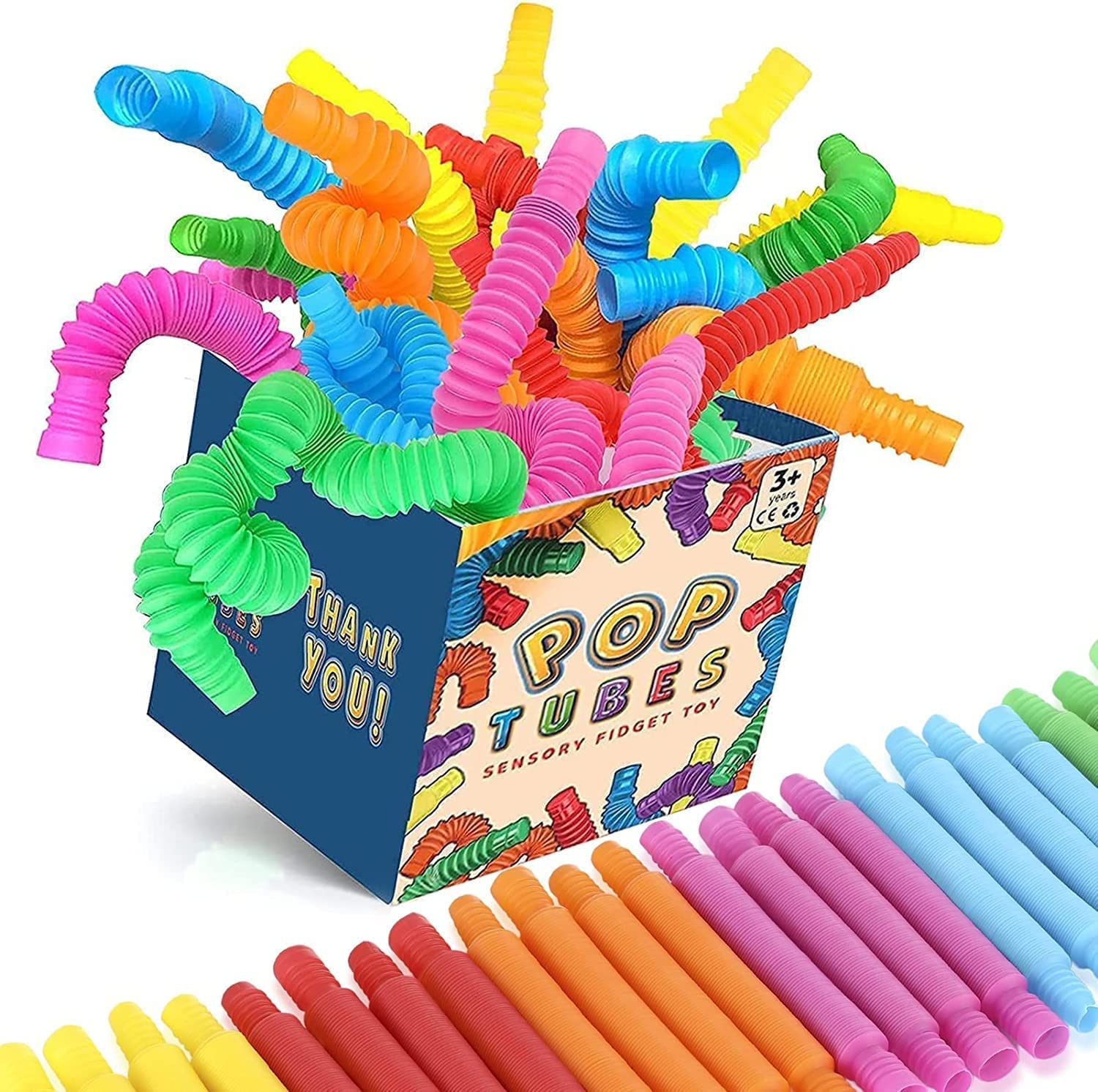 Pop Tubes Mini 24 Pack, Sensory Fidget Party Favors Bulk Toys for Kids, Stress Relief Toys for ADHD, ADD Toddlers, DIY Learning for Preschool, Fidget Toys for Kids Party Favors Classroom Prize