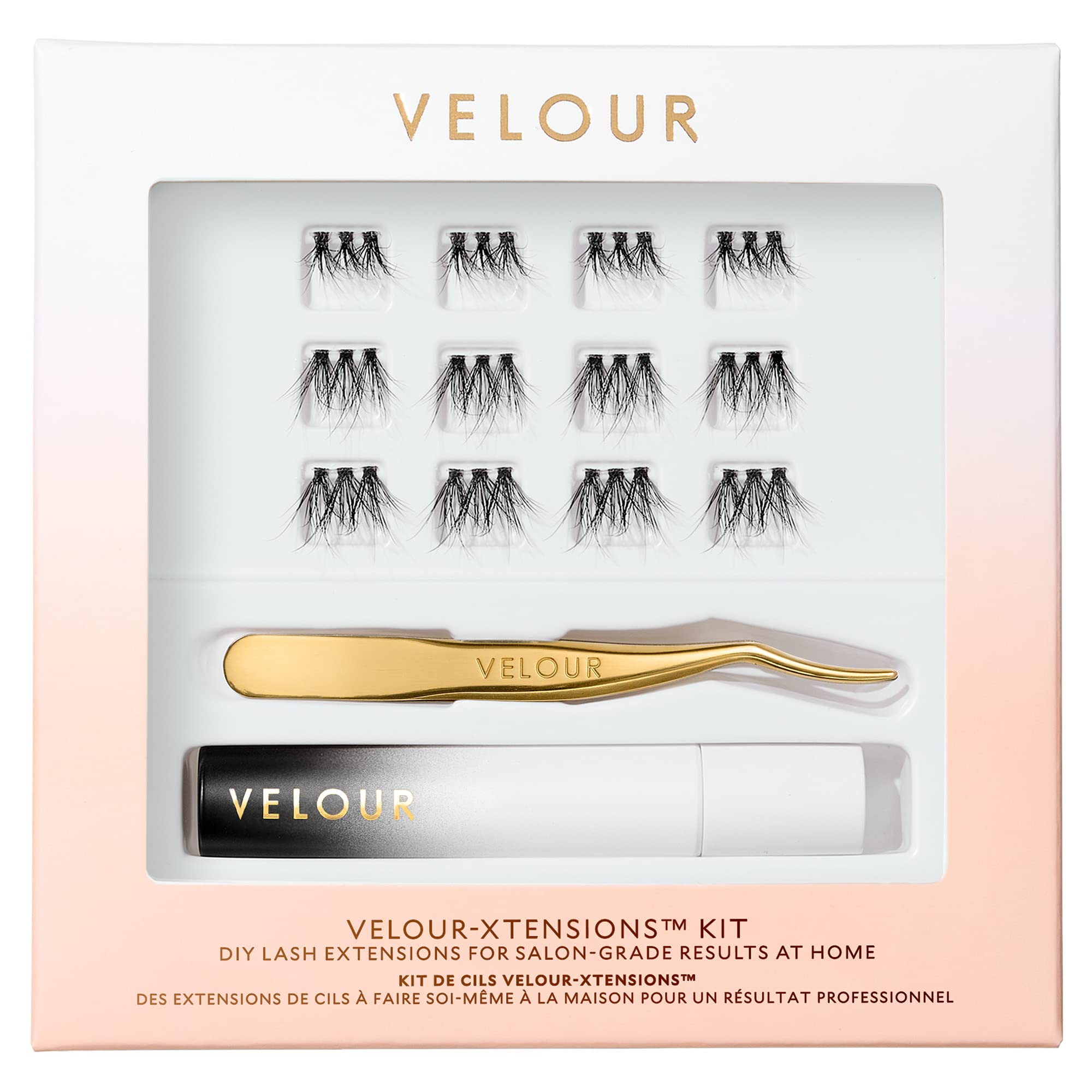 Velour-Xtensions⢠Lash Clusters Kit - DIY Lash Extension Kit at Home, Salon Quality Lashes in 10 Minute ā Includes 12 Eyelash Clusters (10mm-14mm) + Lash Bond + Lash Applicator ā Individual Lashes Kit